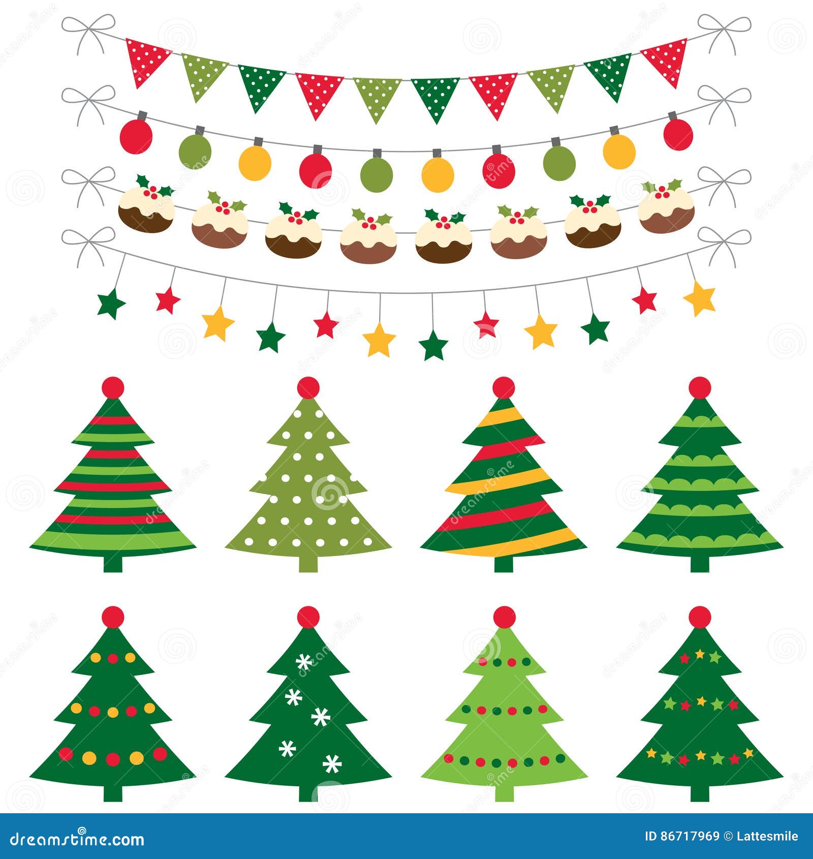 Christmas Trees and Decoration Set Stock Vector - Illustration of ...