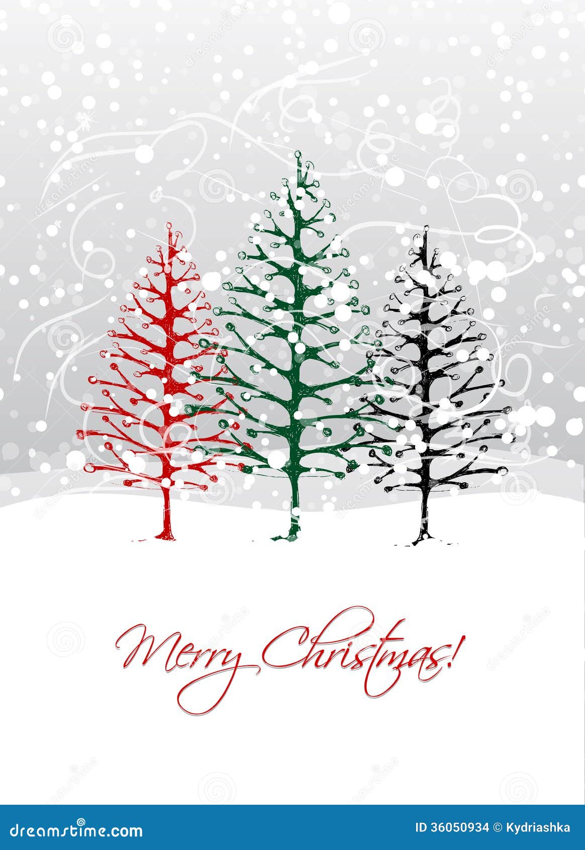 Christmas Trees in Forest, Postcard Design Stock Vector - Illustration ...