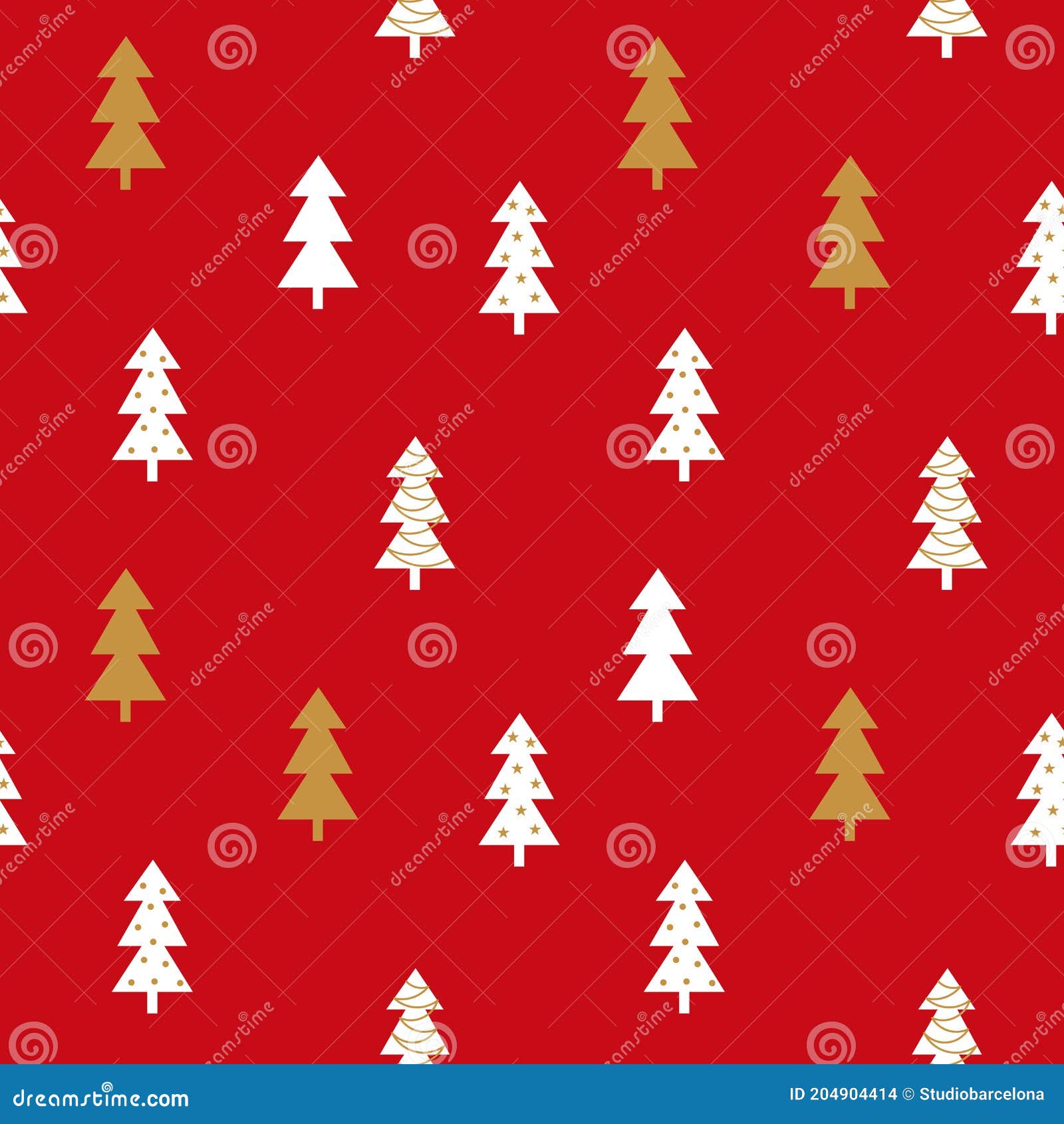 Christmas Trees Gold, White and Red Seamless Pattern Stock Vector ...