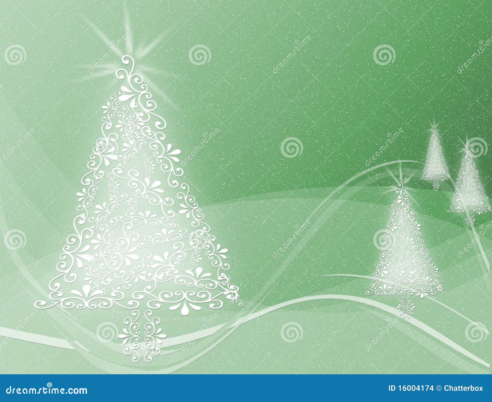 Christmas Trees on Green Swirl Wavy Background Stock Illustration ...