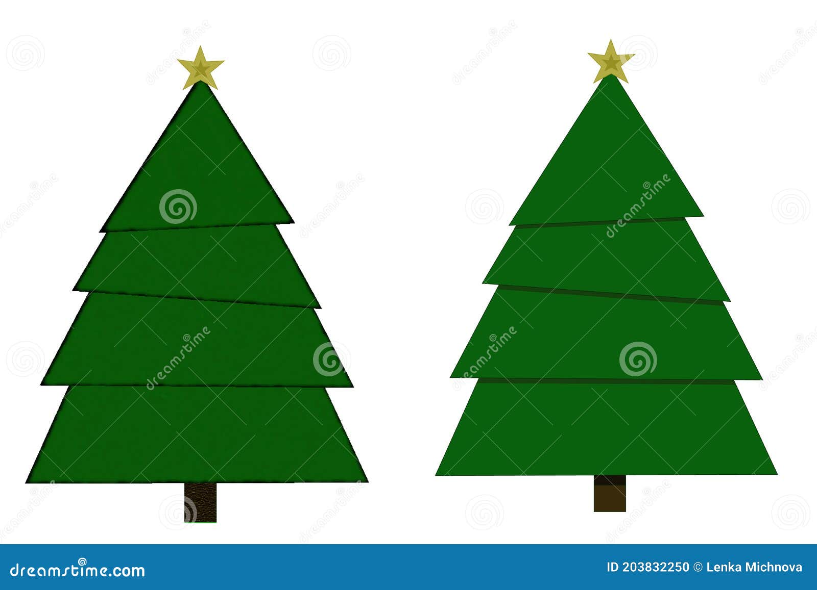 Christmas Trees - Green Triangles with Star Isolated on White Stock ...