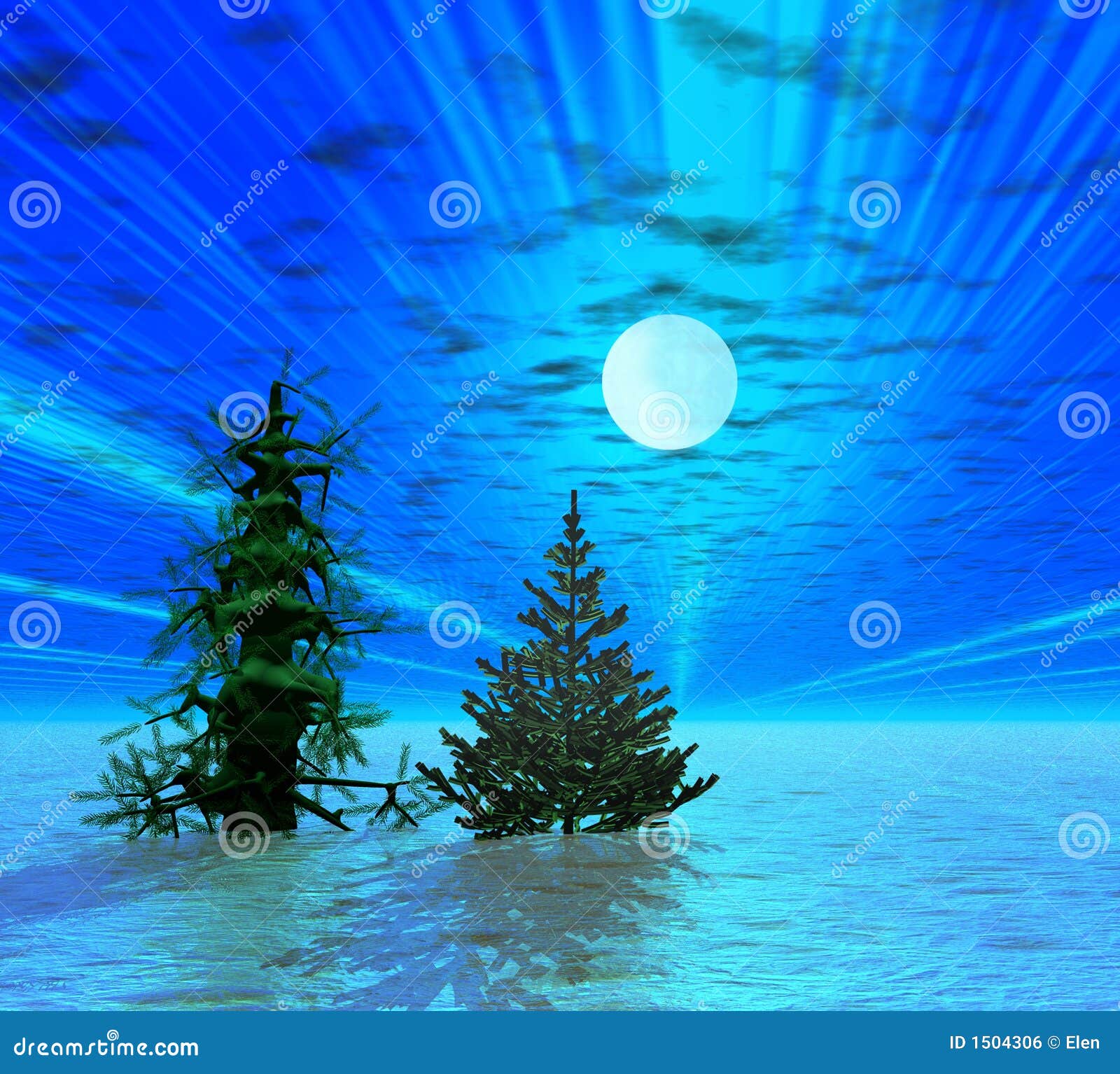 Christmas trees. Moonlight stock illustration. Illustration of graphic ...