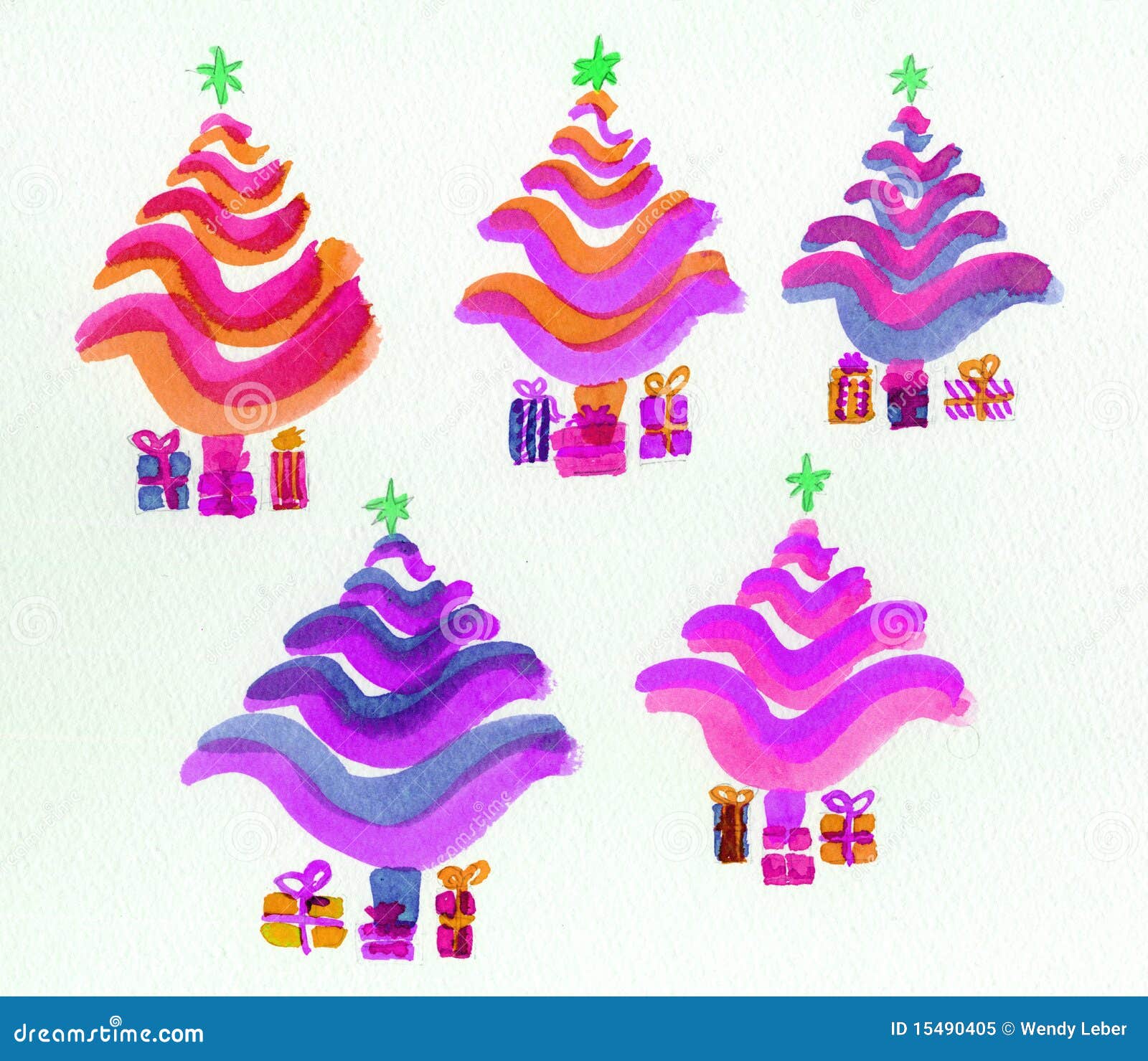 Christmas Trees, Stylized In Bright Colours. Stock Illustration ...