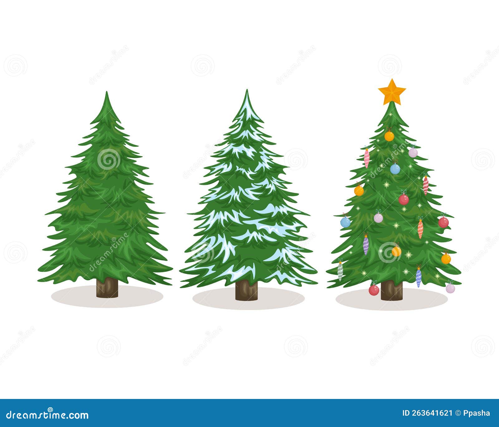 Christmas Trees. Three Christmas Trees Decorated with Christmas Balls ...