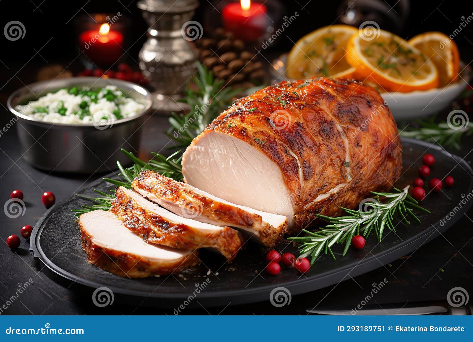 Christmas Turkey Ham Roasted for Festive Dinner Table. Meat Dish ...
