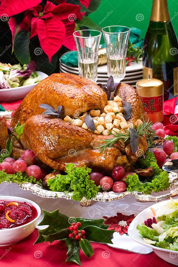 Christmas Turkey on Holiday Table Stock Photo - Image of delicious ...