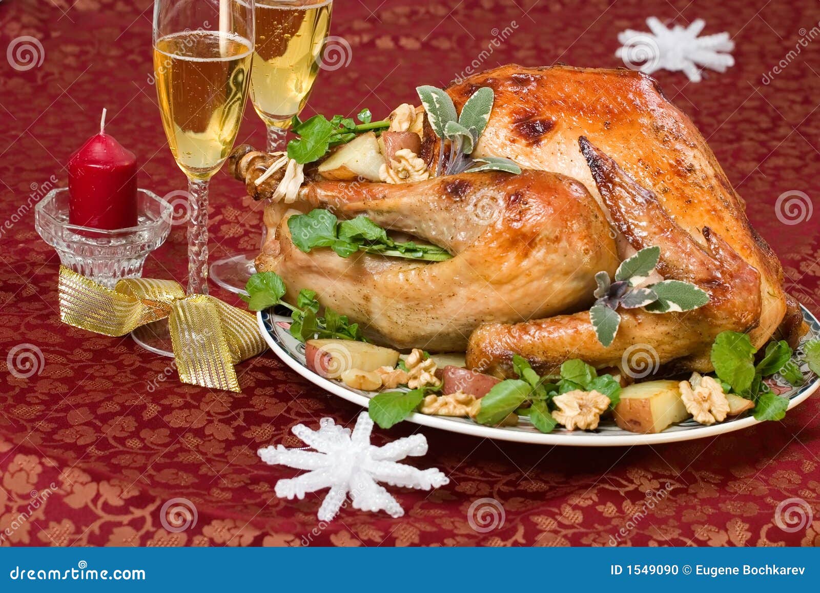 Christmas Turkey on Holiday Table Stock Photo - Image of family, baked ...