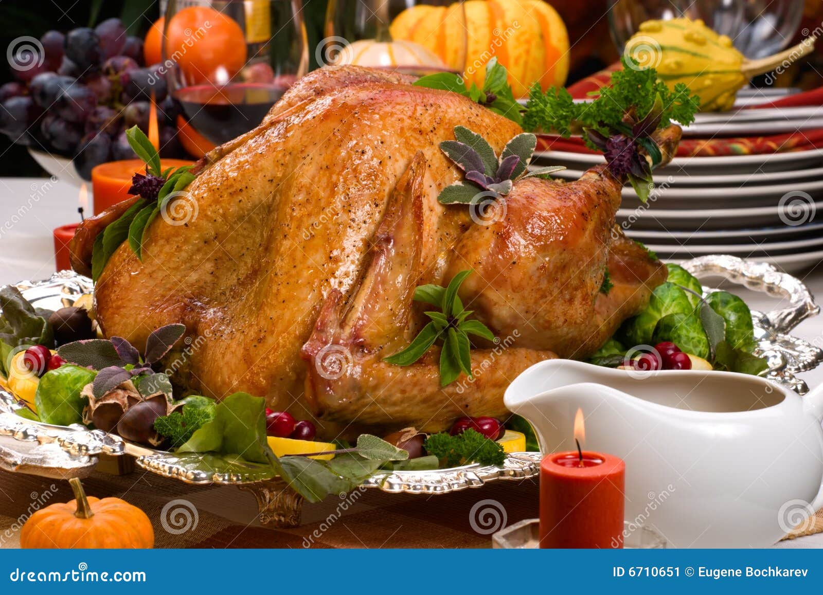 Christmas Turkey on Holiday Table Stock Image - Image of cloth, food ...