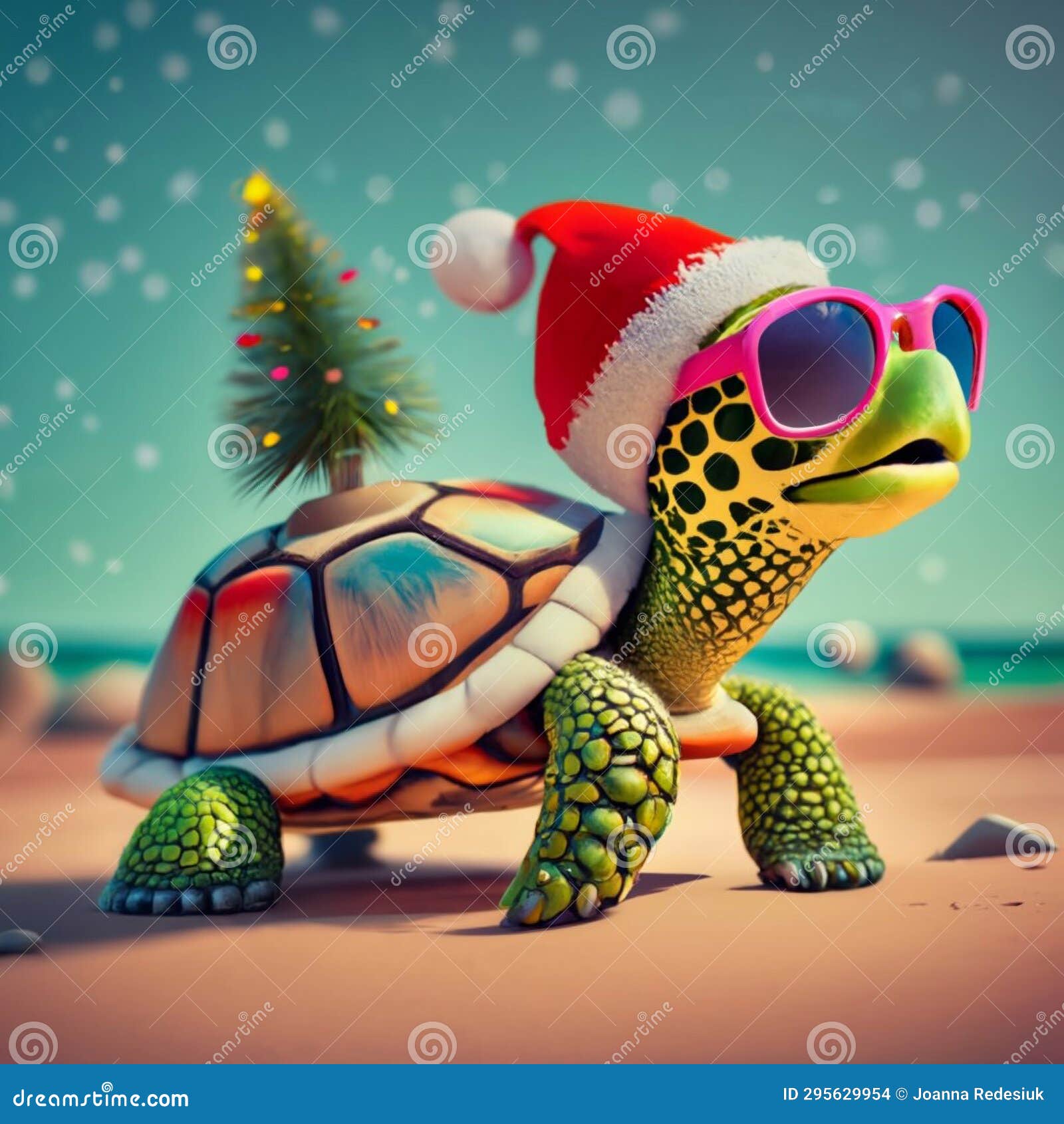Christmas Turtle with Christmas Tree on the Beach Graphics Stock ...