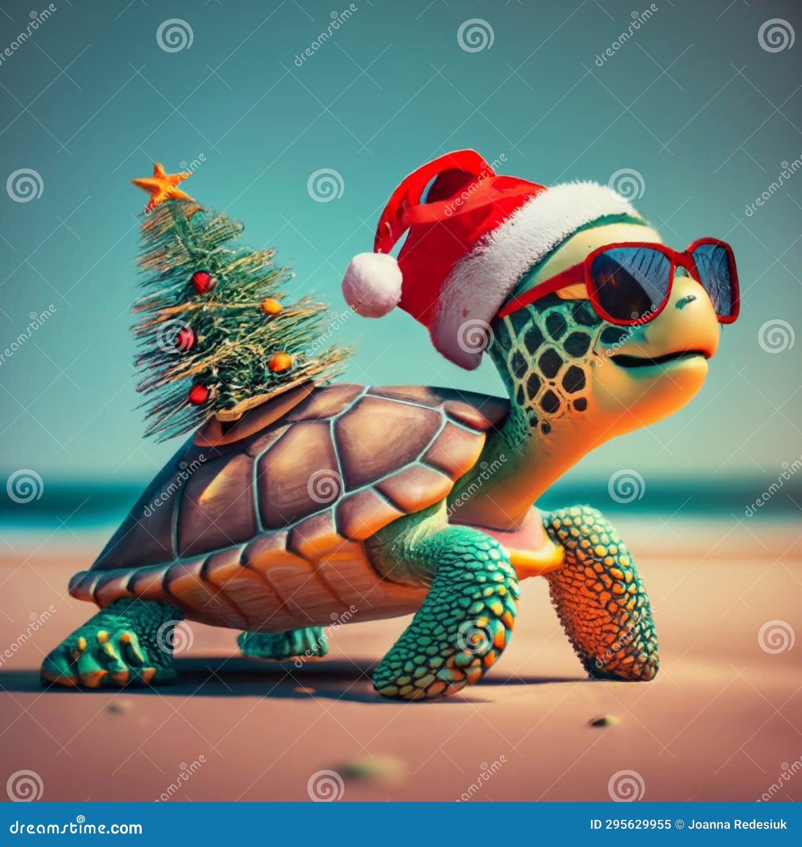 Christmas Turtle with Christmas Tree on the Beach Graphics Stock ...