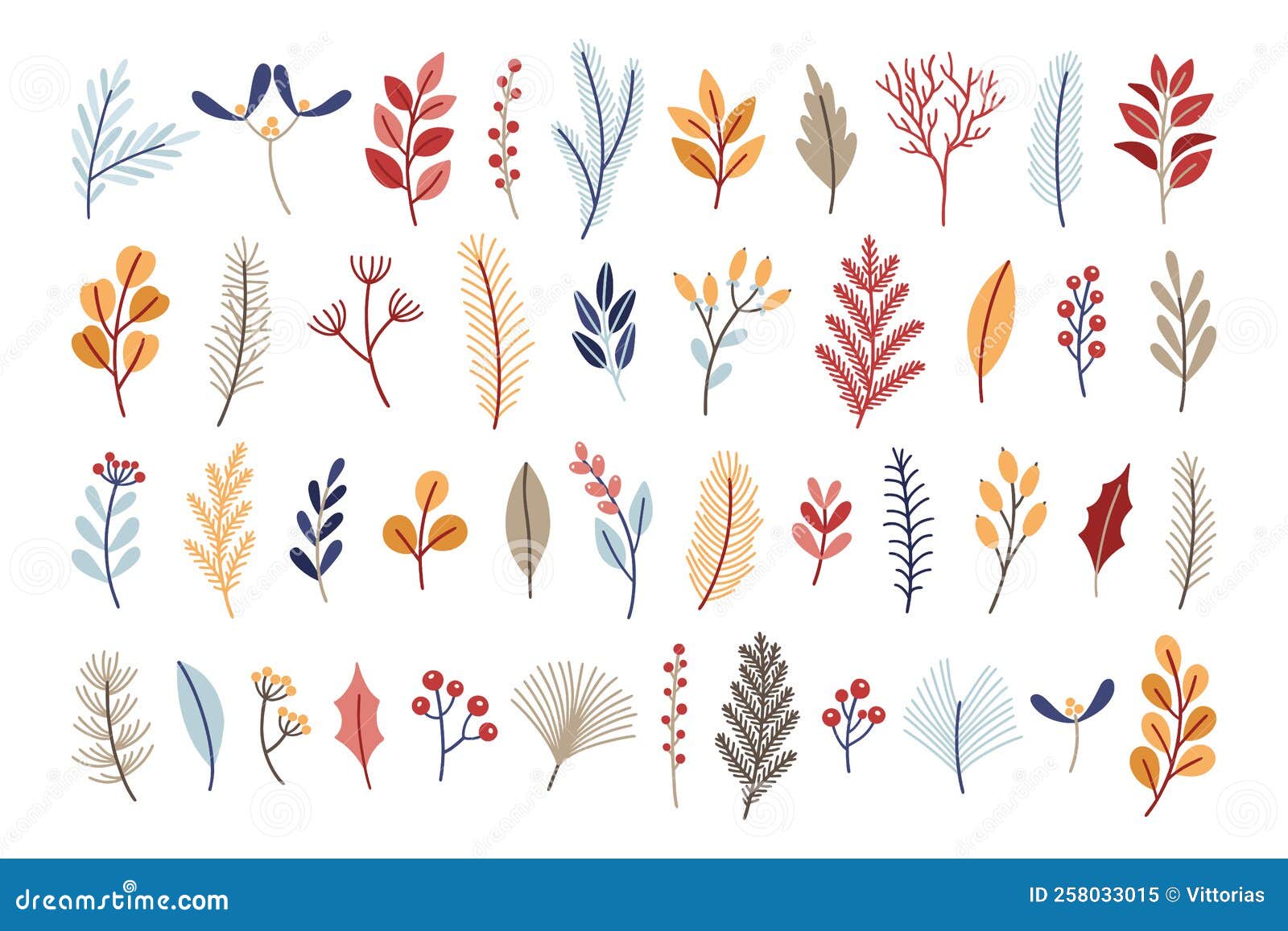 Christmas Cute Various Twigs Set Stock Vector - Illustration of ...