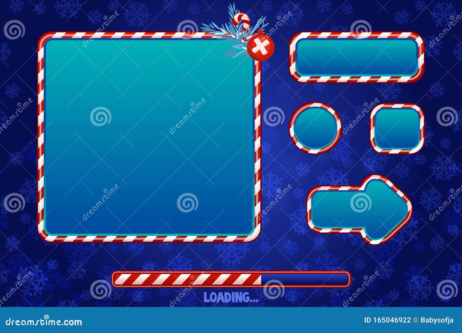 Christmas User Interface And Elements For Game Or Web Design Buttons Boards And Frame In Red