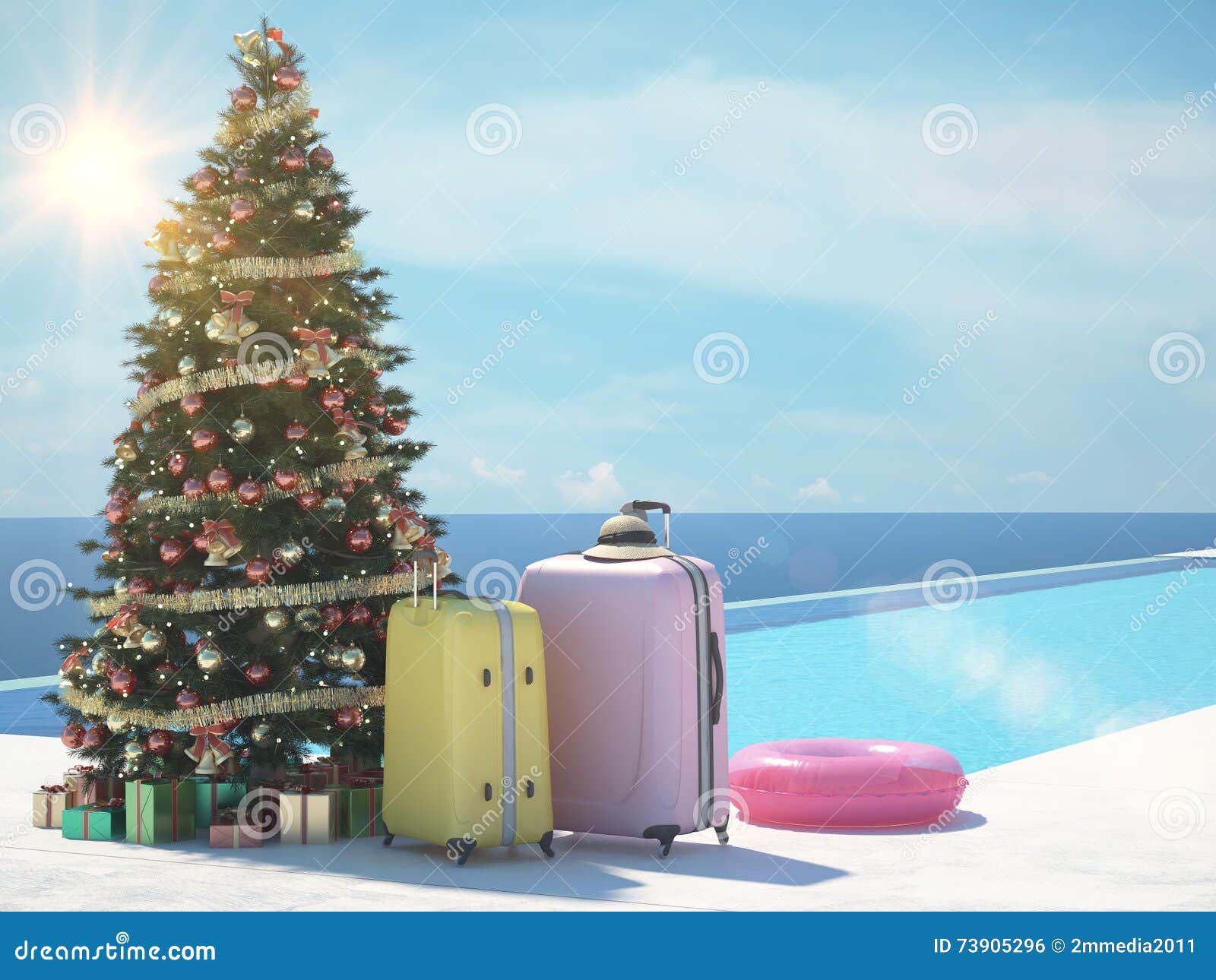 Christmas Vacation at the Pool. 3d Rendering Stock Illustration ...