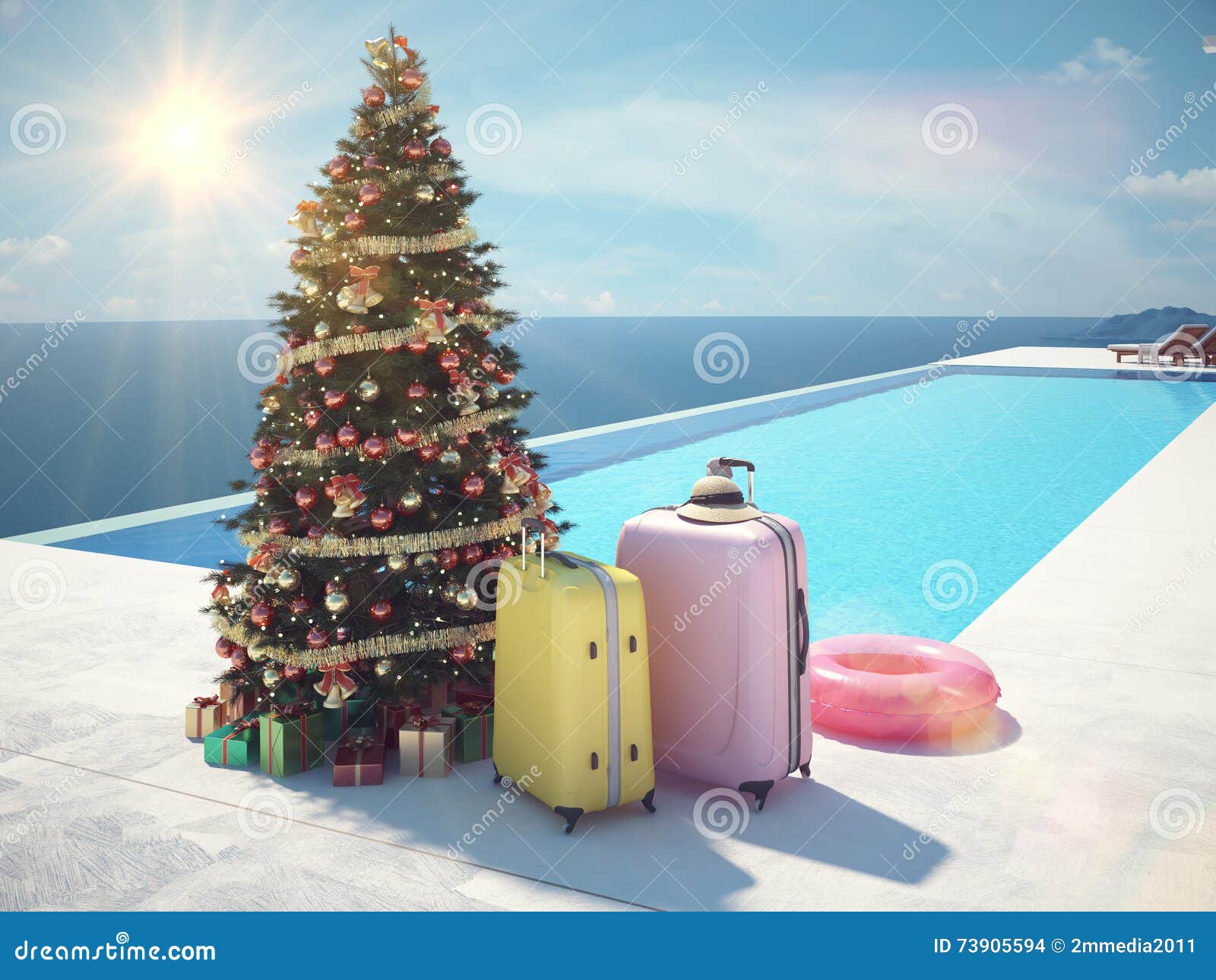 Christmas Vacation at the Pool. 3d Rendering Stock Illustration ...