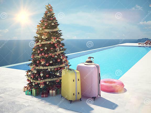 Christmas Vacation at the Pool. 3d Rendering Stock Illustration ...