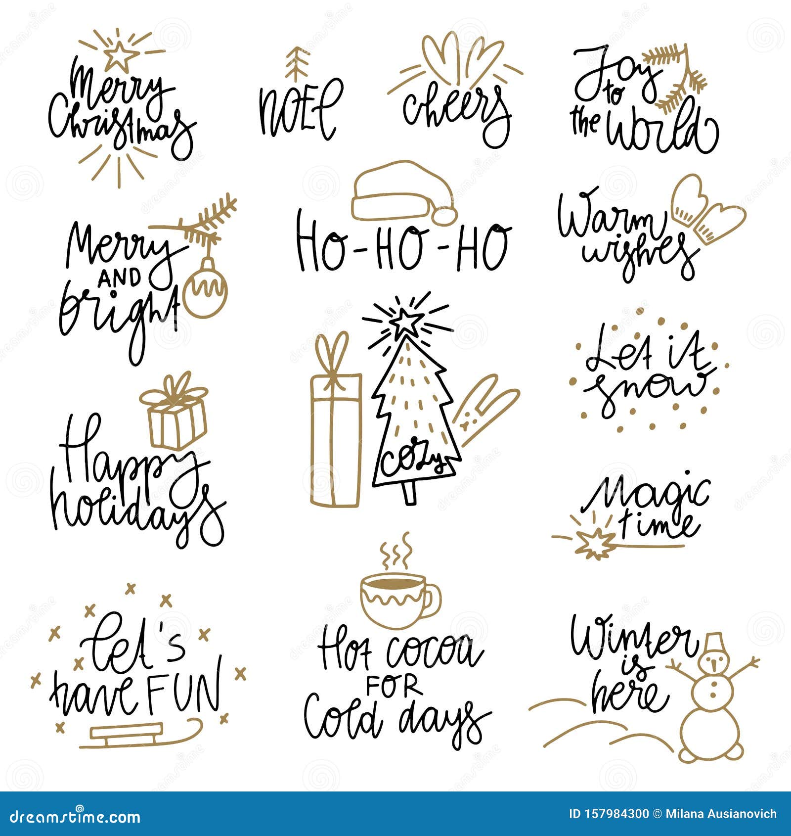 Christmas Vector Hand Drawn Quotes with Illustrations Stock Vector ...