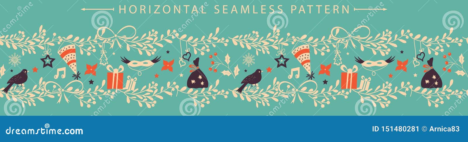Christmas Vector Horizontal Seamless Border Stock Vector - Illustration ...