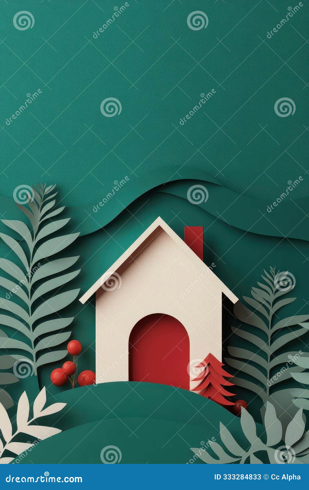 Christmas Village Flat Design Front View Christmas Theme 3D Render ...