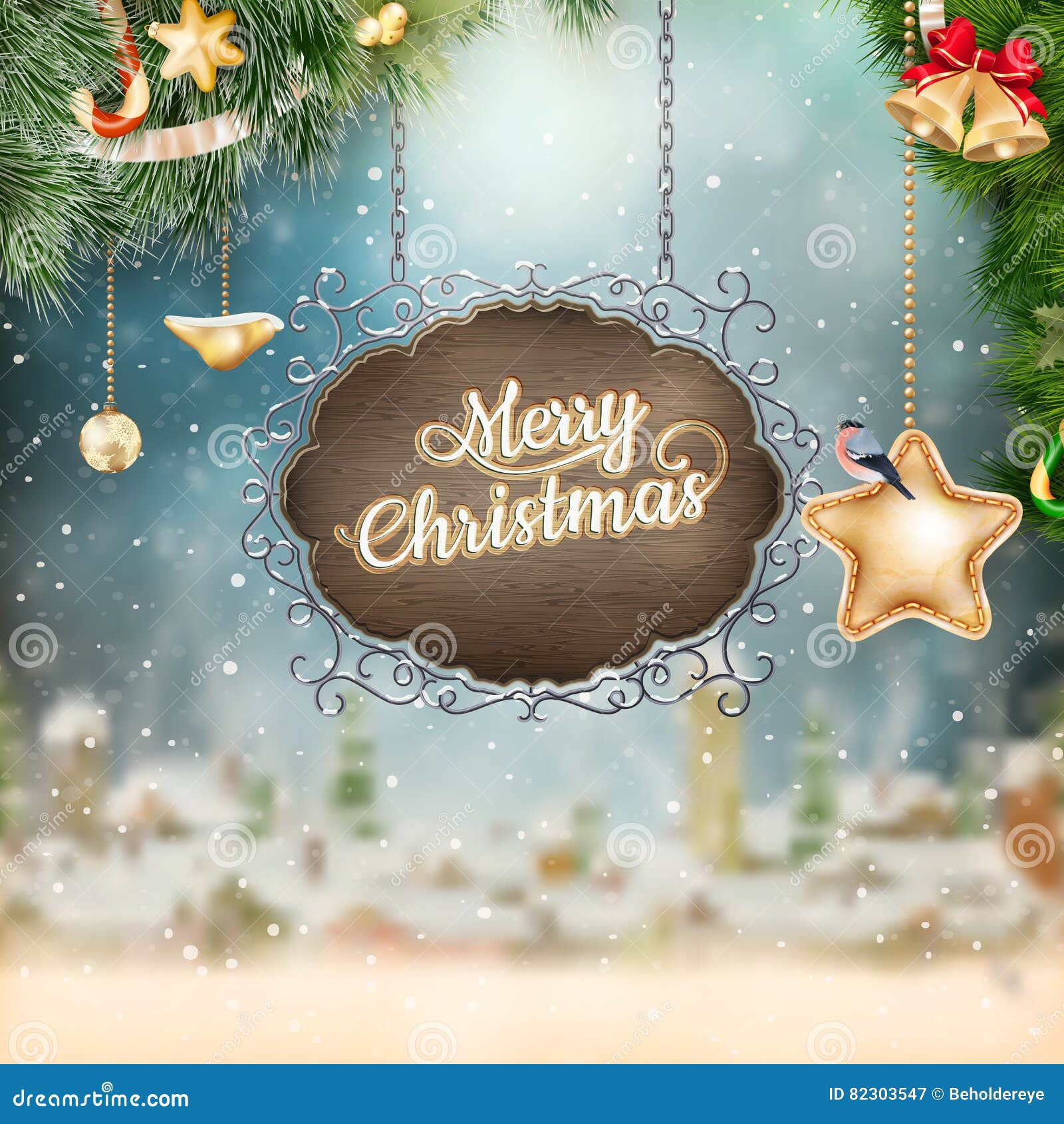 Christmas Vintage Signboard Eps 10 Stock Vector Illustration Of Hill