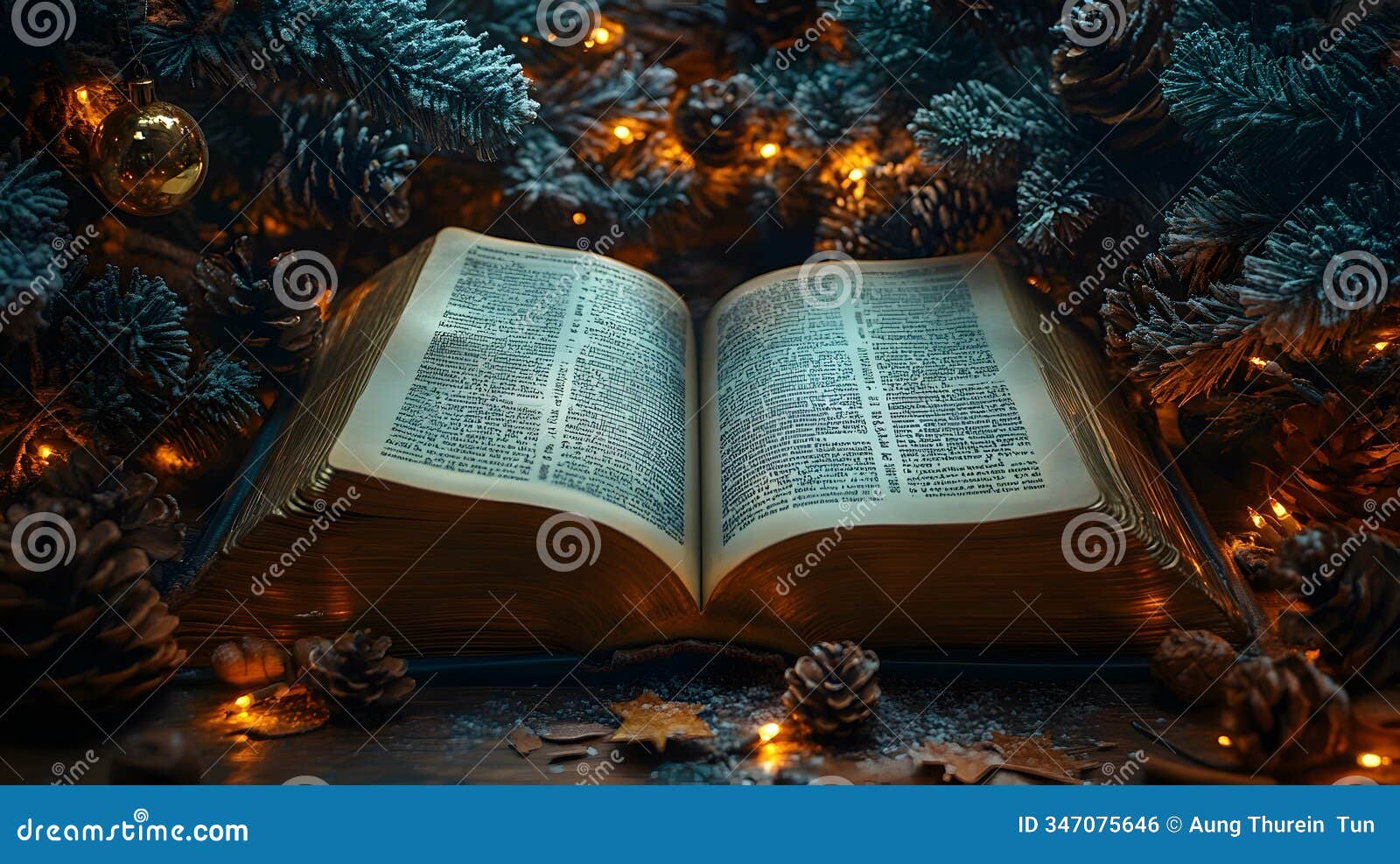 Bible Book and Christmas Decorations Wallpaper Background Stock Photo ...