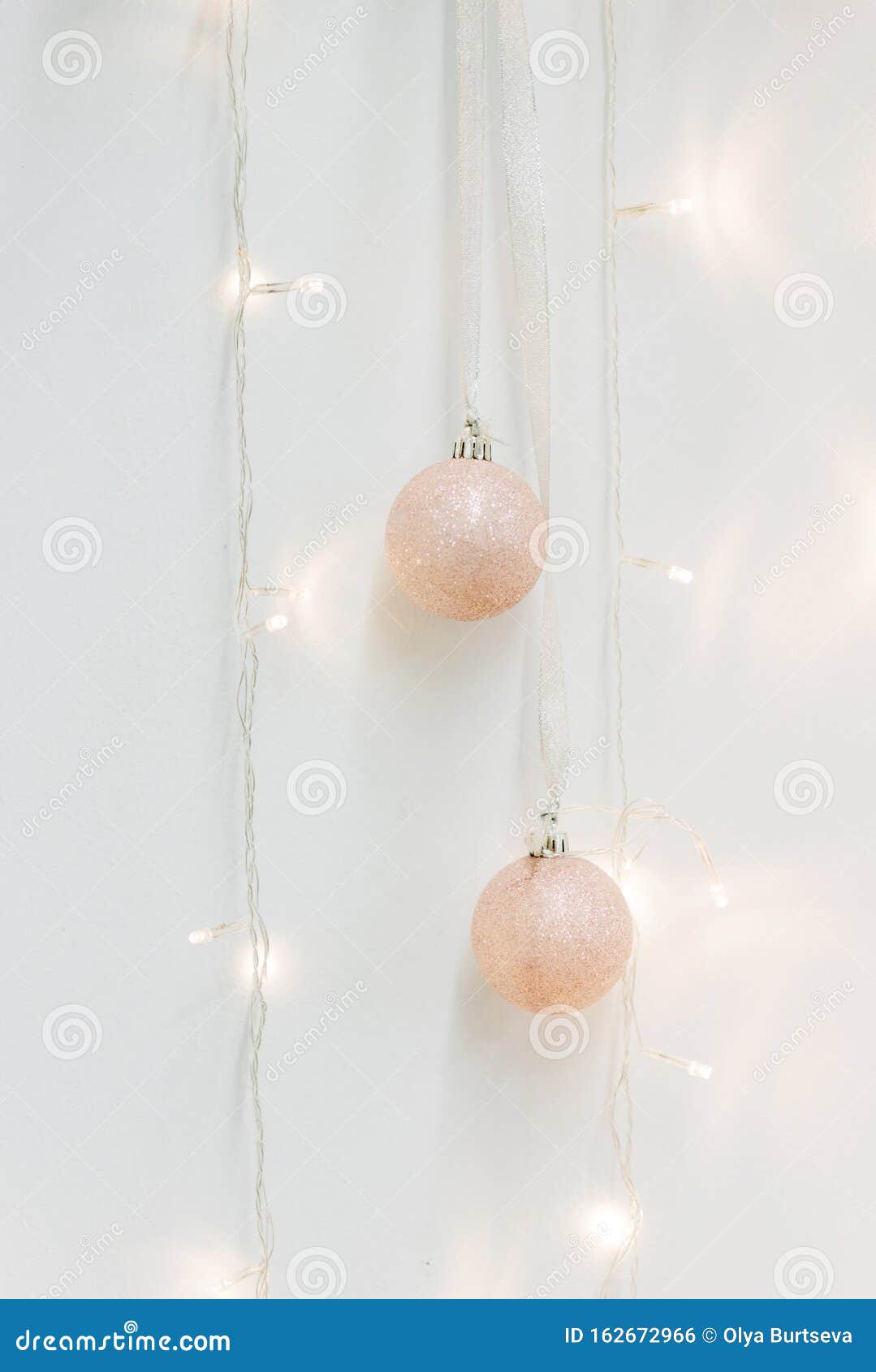 Christmas Warm Lights and Balls Isolated on White Background Stock ...