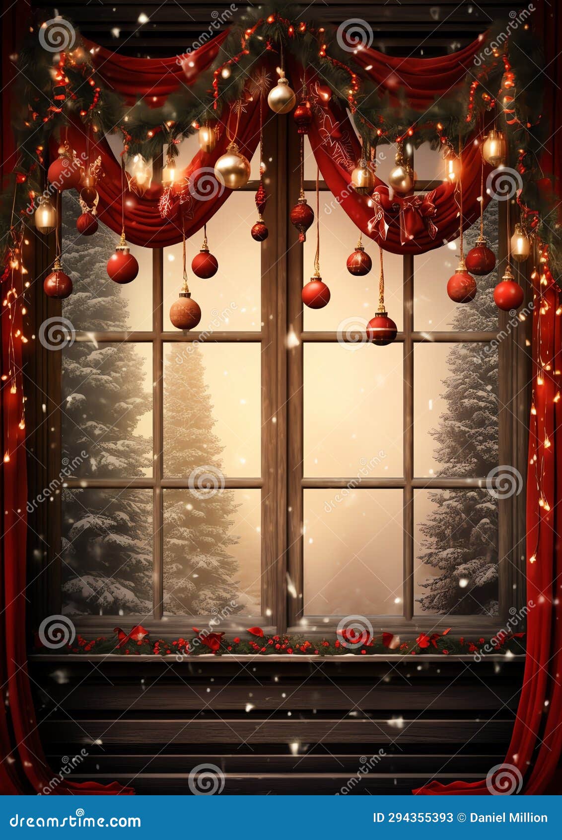 Christmas Window Decorations Watercolor Winter Border Frame Stock ...