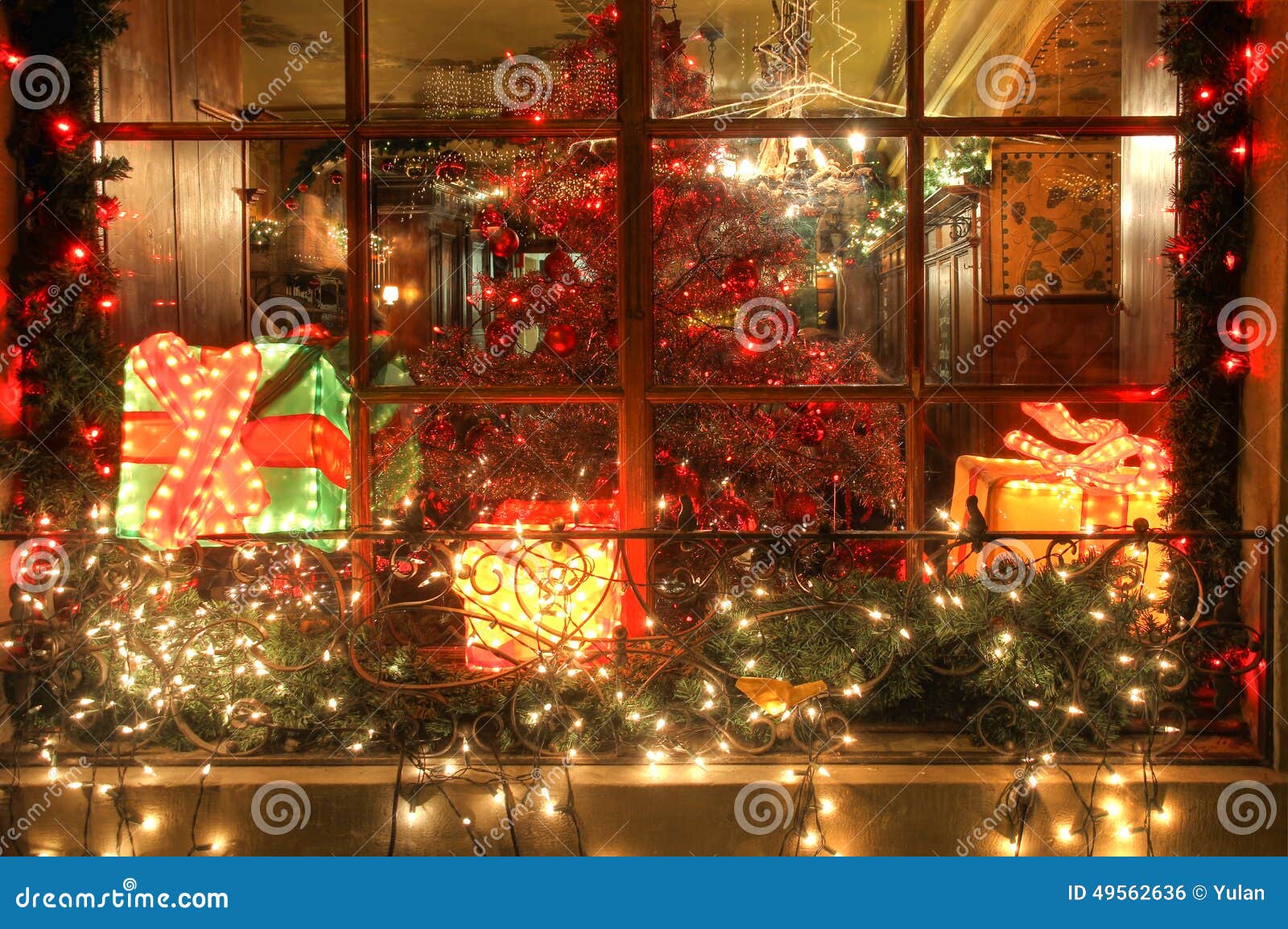 Christmas window stock photo. Image of evening, snowy - 49562636