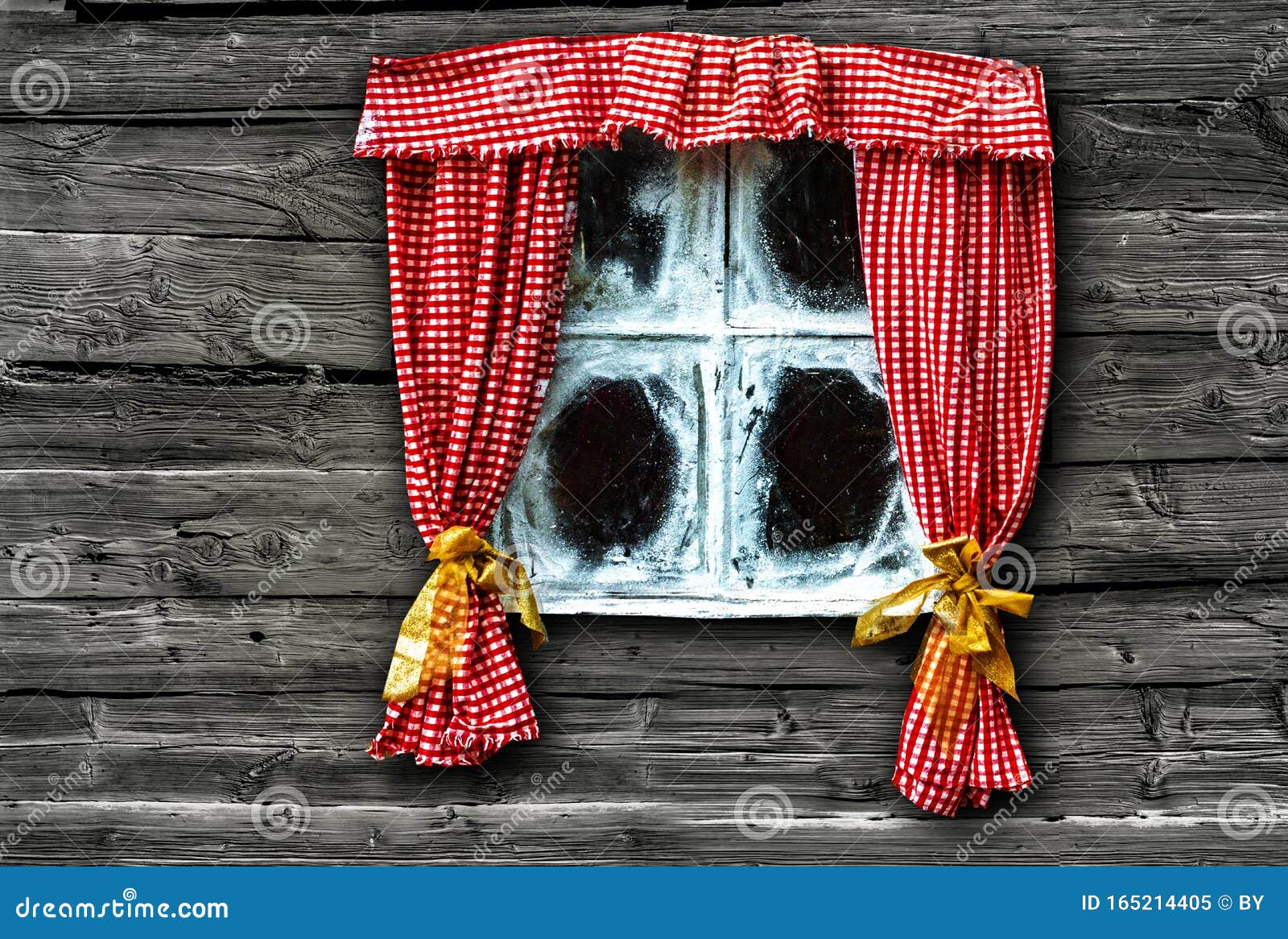 Christmas Window with Red Curtain Stock Image - Image of night, market ...