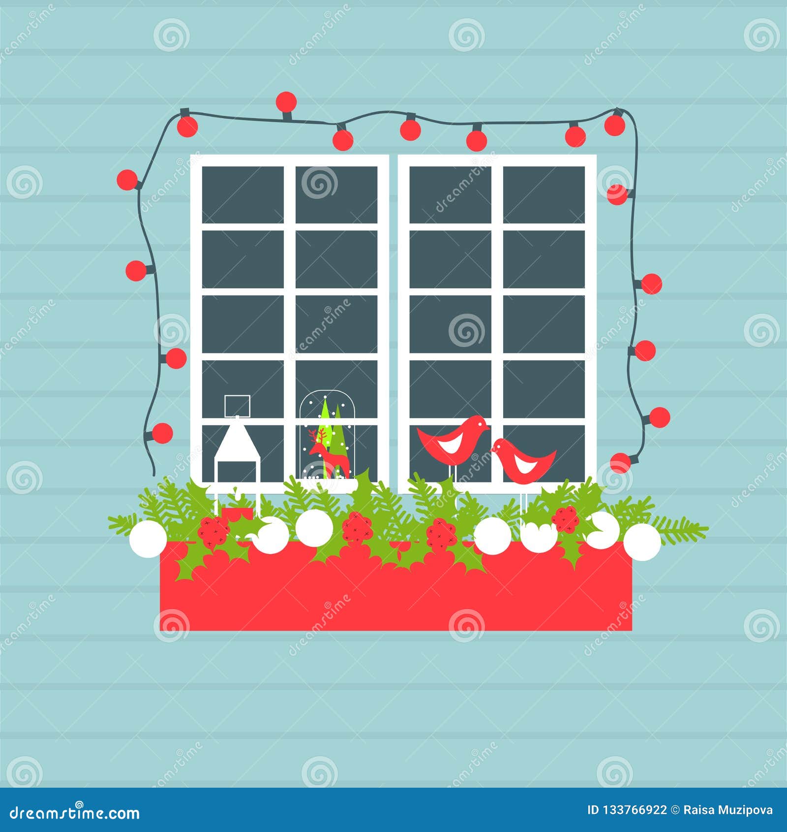 Christmas Window. Vector Illustration Stock Vector - Illustration of ...