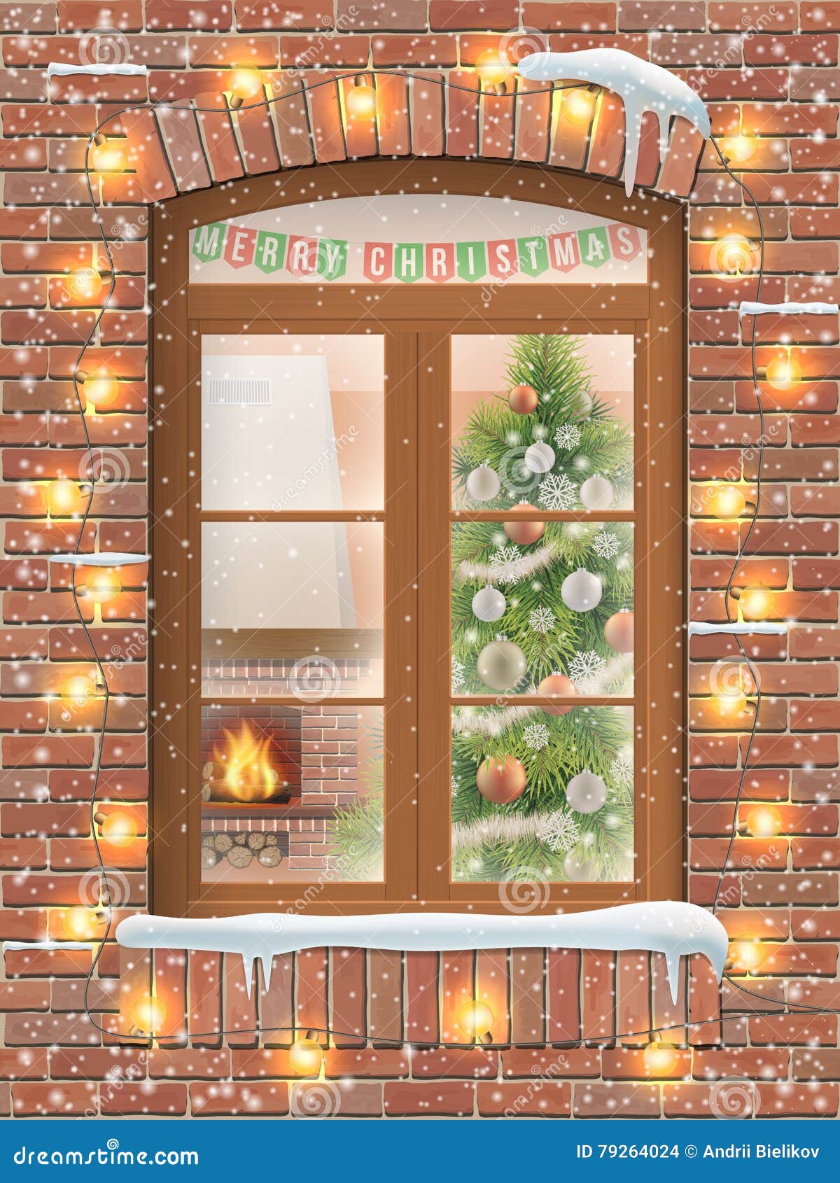Christmas through window stock vector. Illustration of gift - 79264024