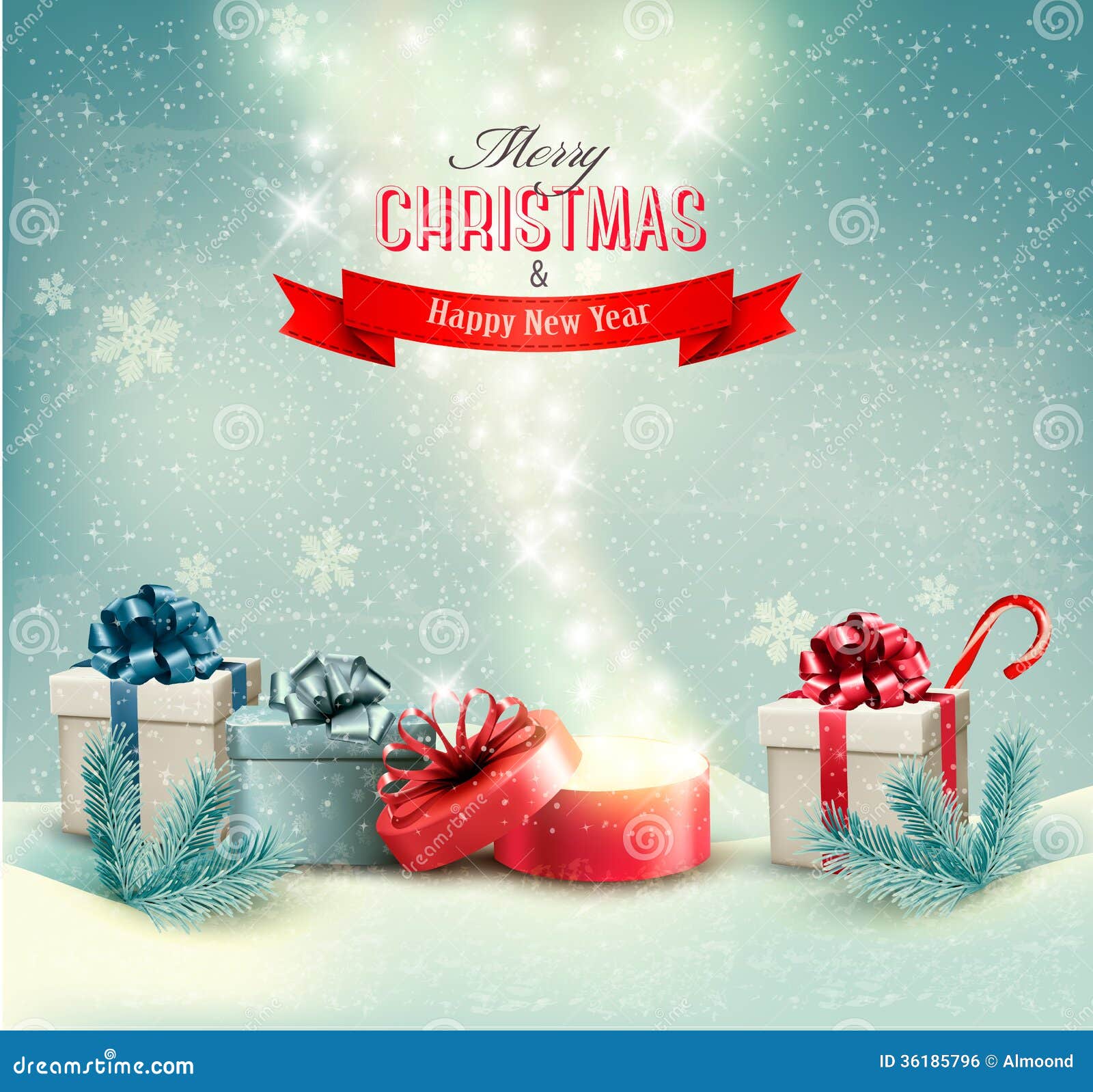 Christmas Winter Background with Presents and Open Stock Vector ...