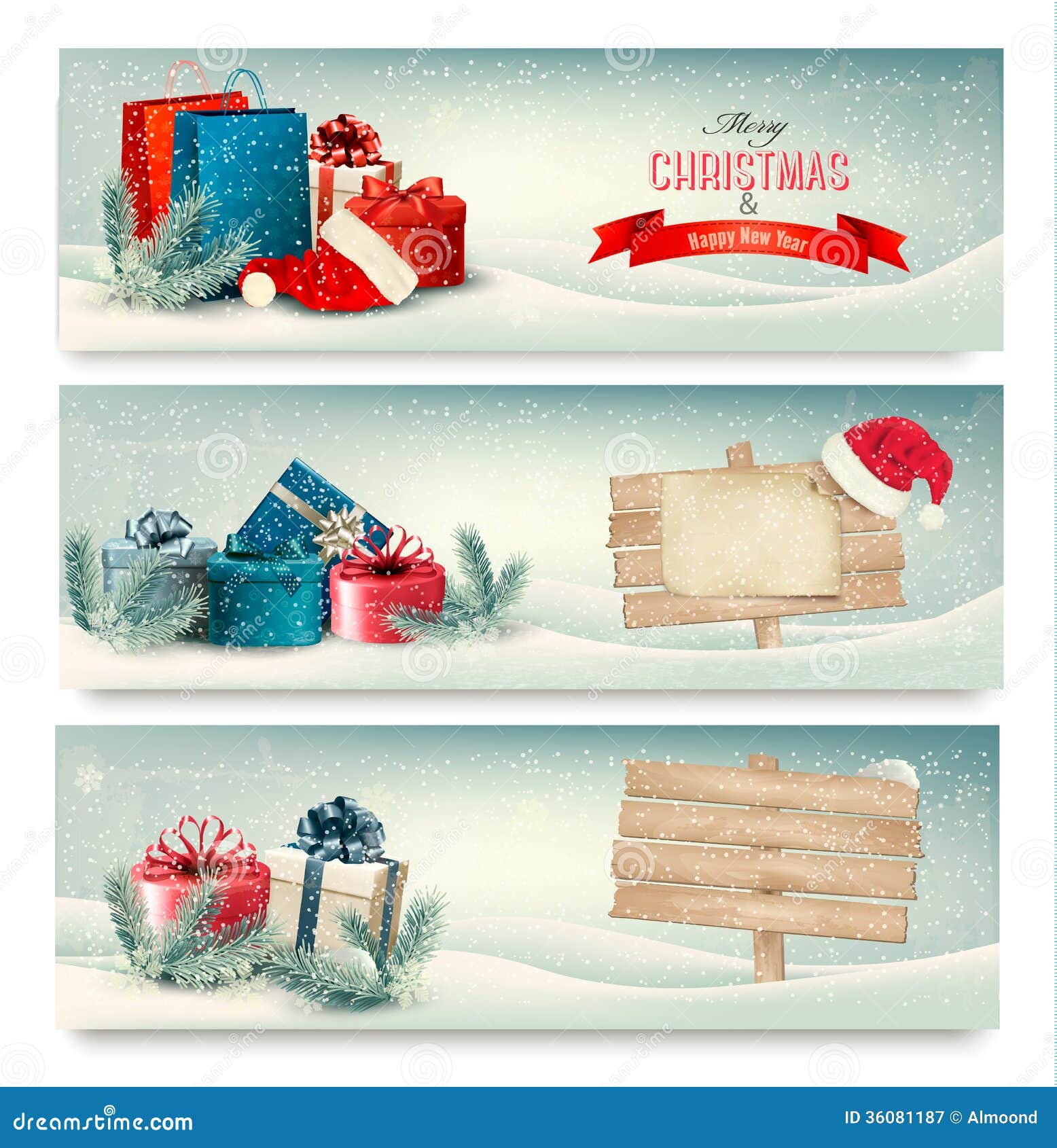Christmas Winter Banners with Presents. Stock Vector - Illustration of ...