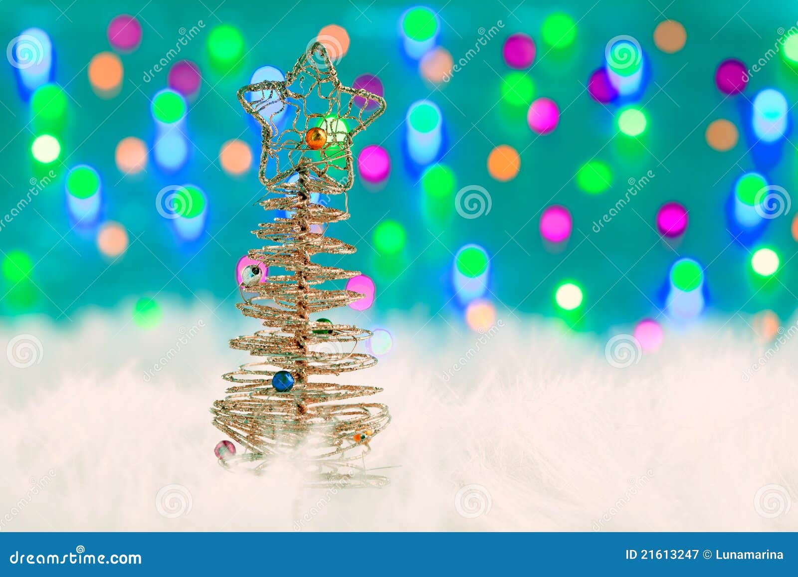 Christmas Wire Tree on White Fur and Lights Stock Image - Image of ...