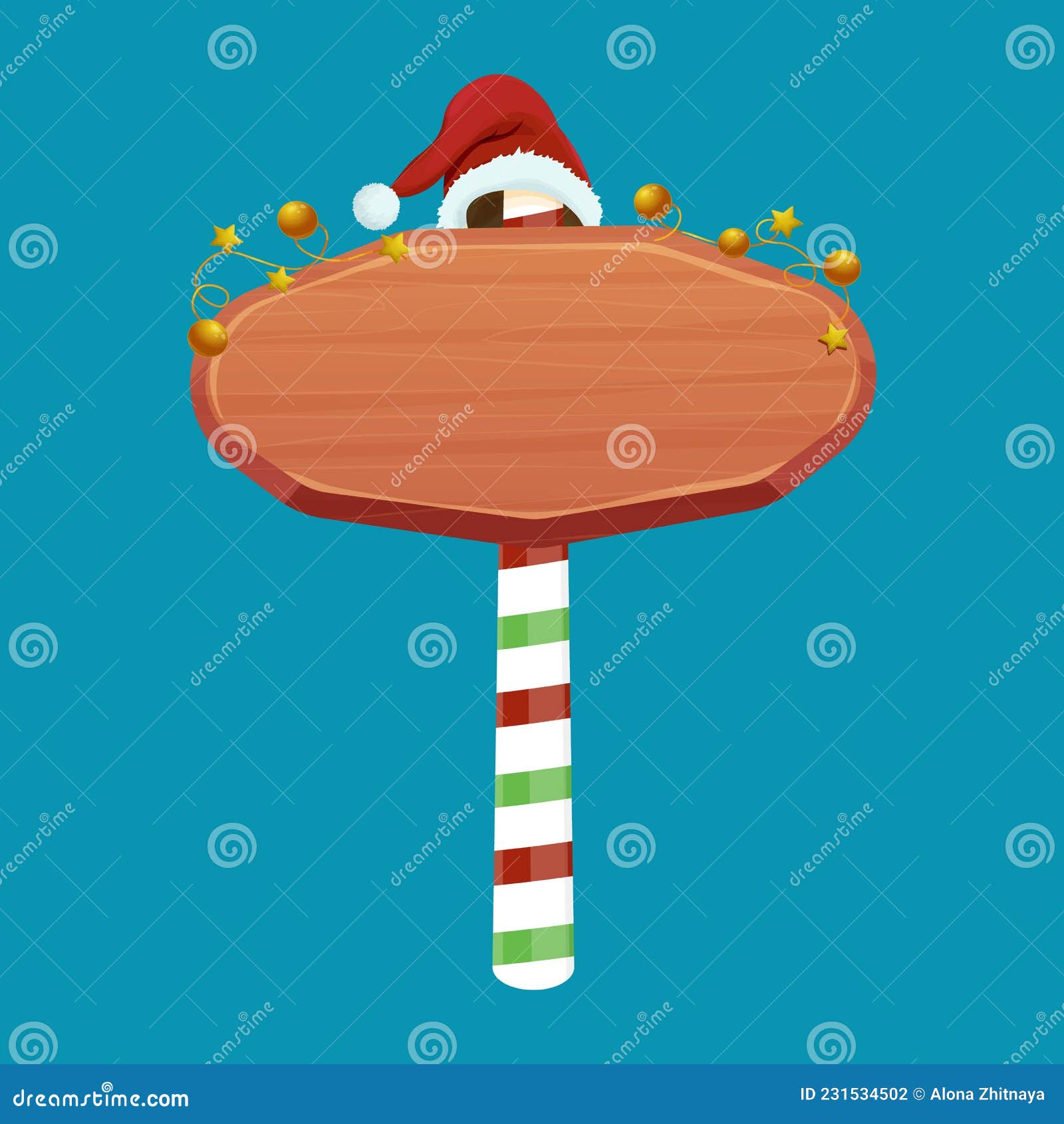 Christmas Wooden Signboard Road Sign On Striped Stick With Santa Hat