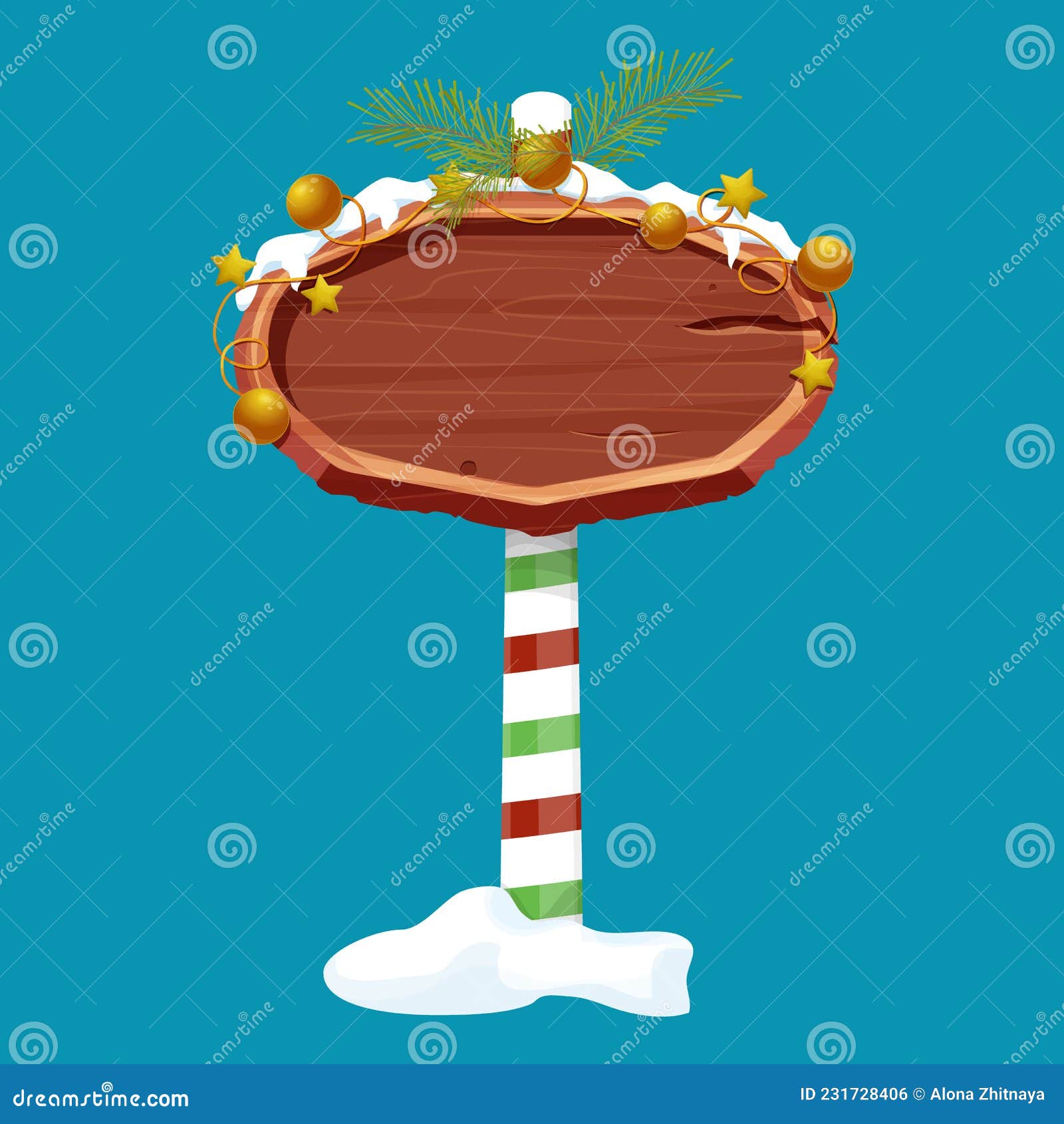 Christmas Wooden Signboard Road Signs On Striped Stick With Decoration