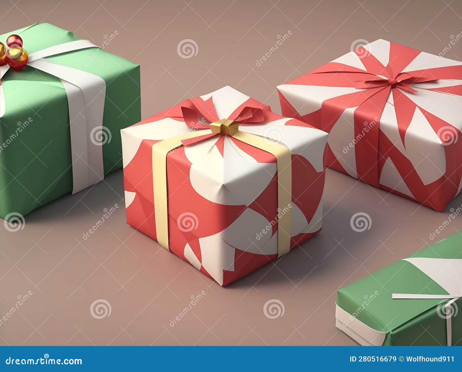 Christmas Wrapping Paper Layed Out Flat on Table. Generative AI. Stock ...