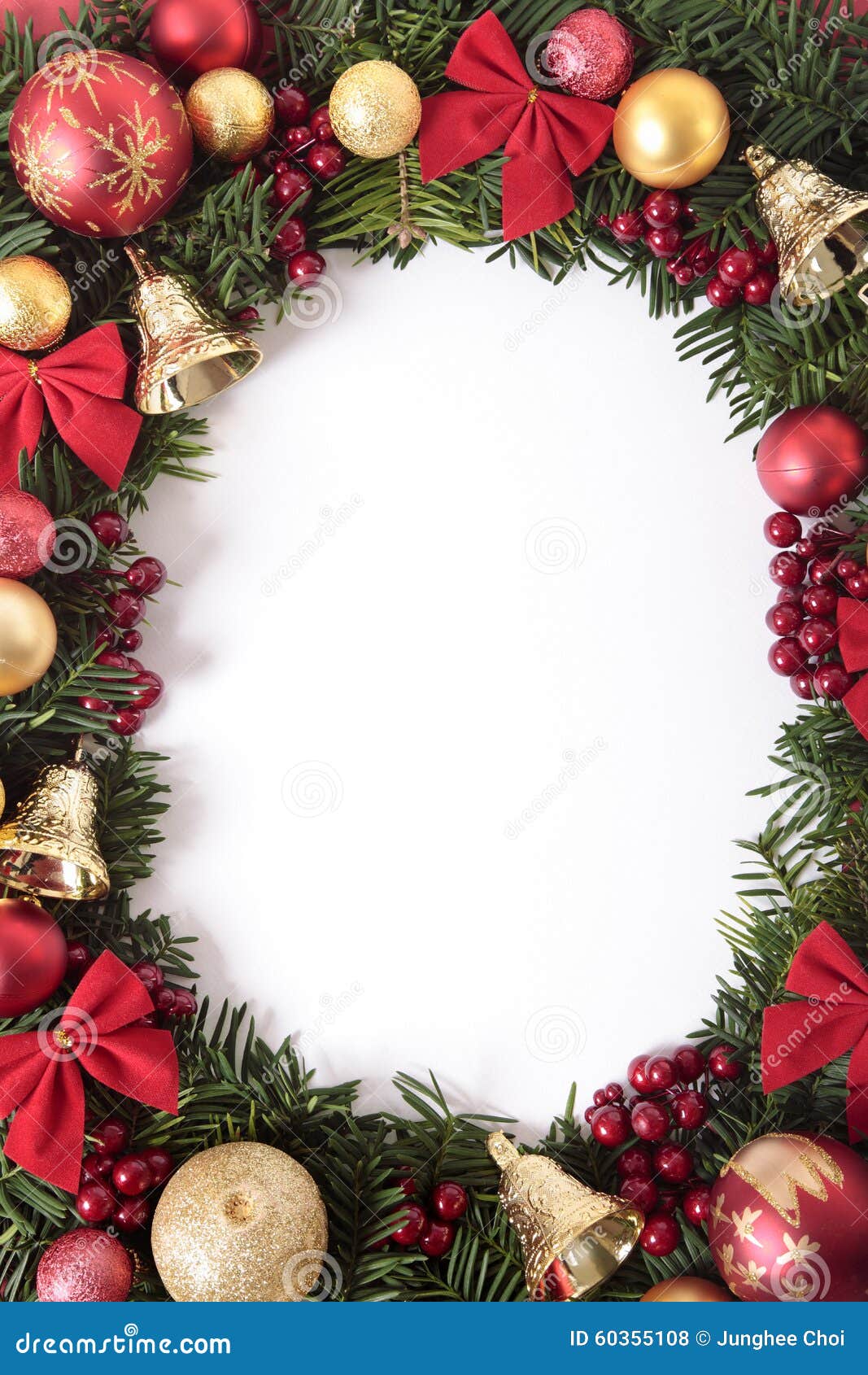 Christmas Wreath Border Frame with White Copy Space, Vertical Stock ...