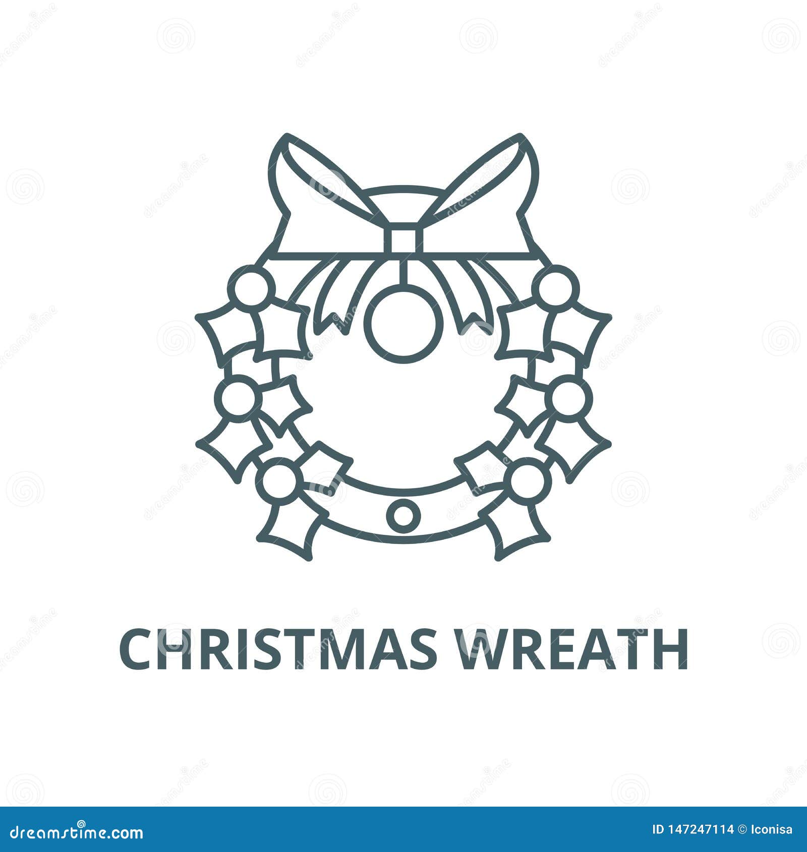 Christmas Wreath With Bow Vector Line Icon Linear Concept Outline Sign Symbol Stock Vector
