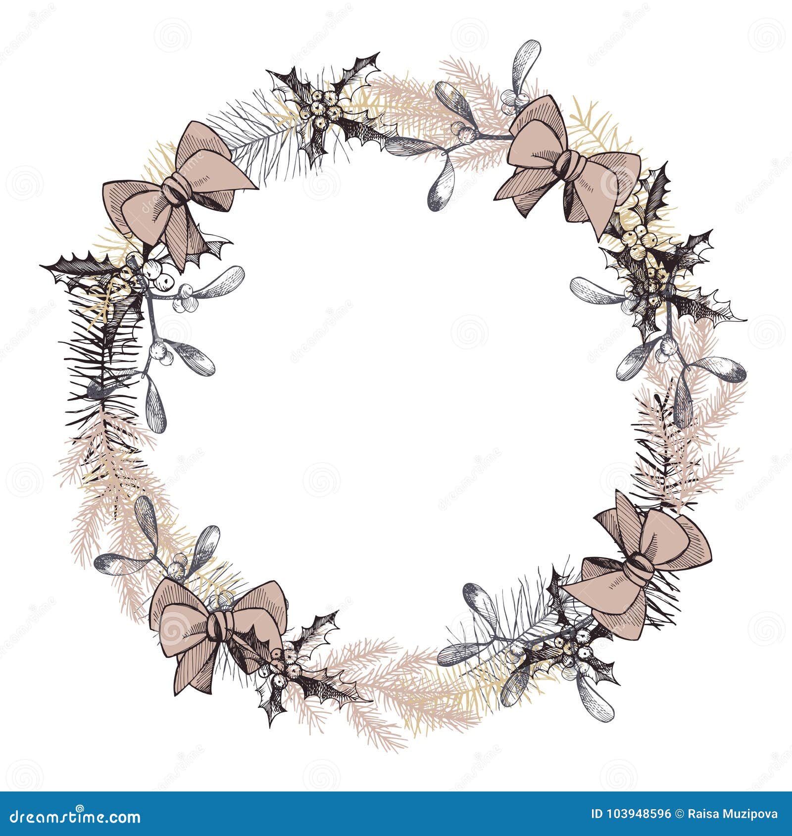 Christmas Wreath with Bows. Vector Illustration. Stock Vector ...