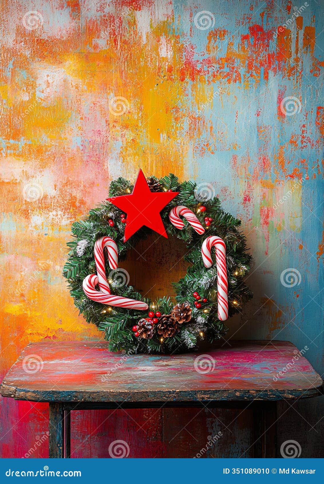 Christmas Wreath with Candy Canes and Star on High Quality Image Stock ...
