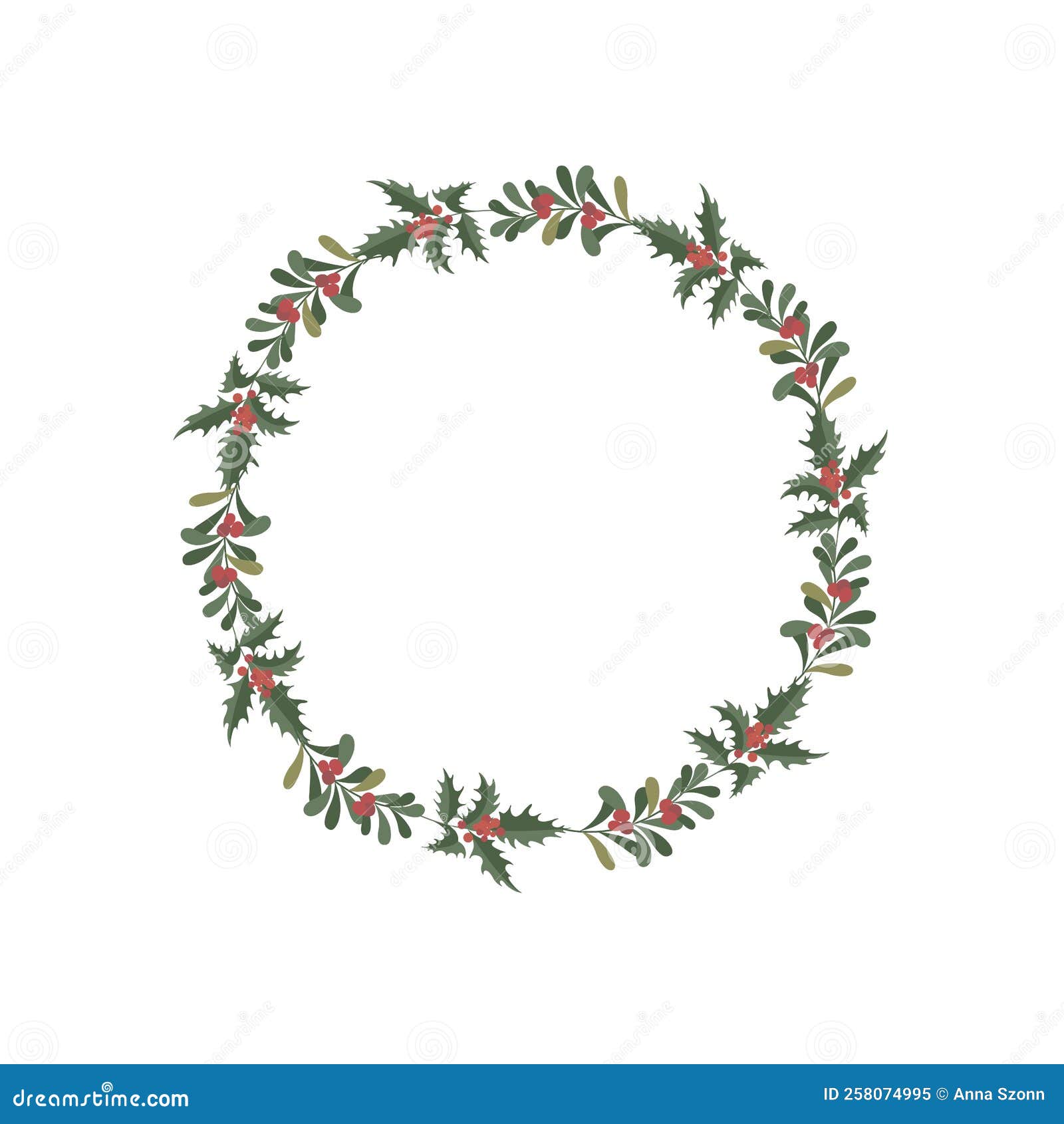 Christmas Wreath with Holly. Vector Stock Illustration - Illustration ... Christmas Wreath with Holly. Vector Stock Illustration - Illustration ...