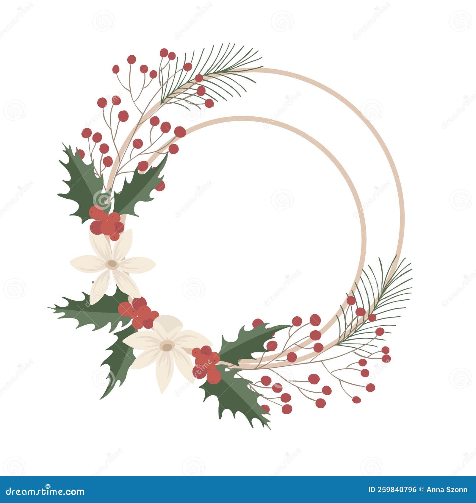 Christmas Wreath with Holly. Vector Stock Illustration - Illustration ... Christmas Wreath with Holly. Vector Stock Illustration - Illustration ...