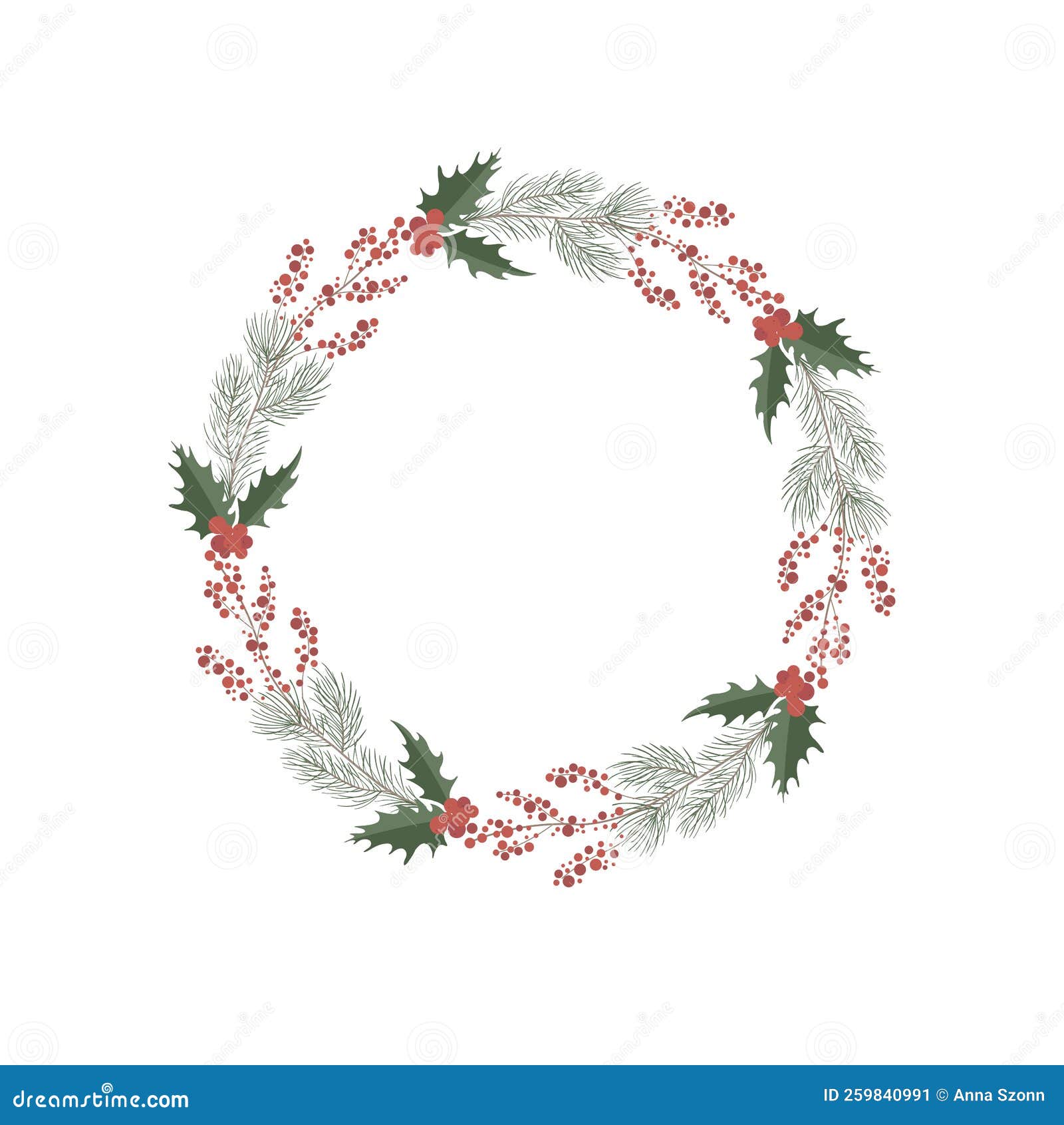 Christmas Wreath with Holly. Vector Stock Vector - Illustration of ... Christmas Wreath with Holly. Vector Stock Vector - Illustration of ...