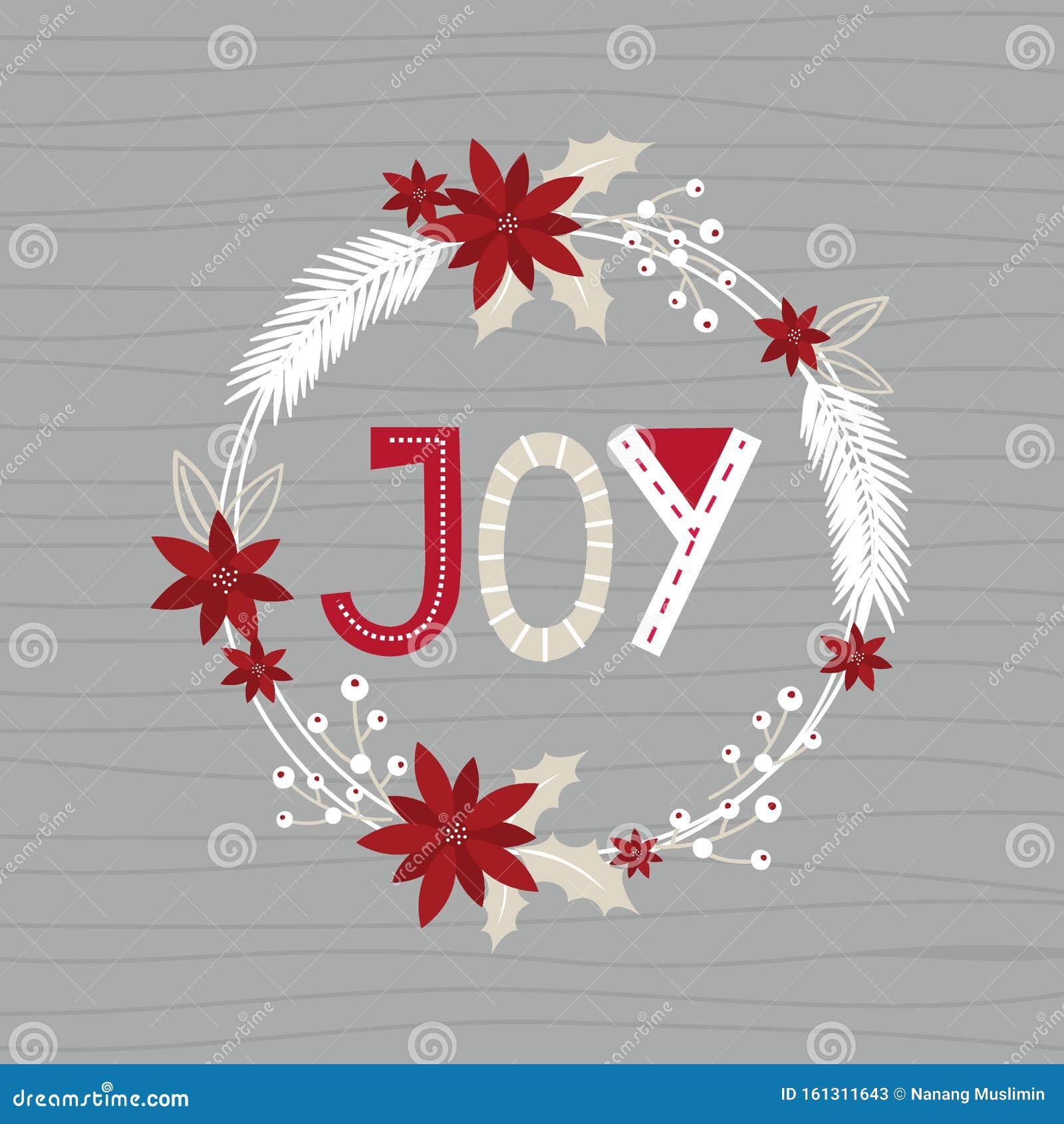 Christmas Wreath with Joy Letter Stock Illustration - Illustration of ...
