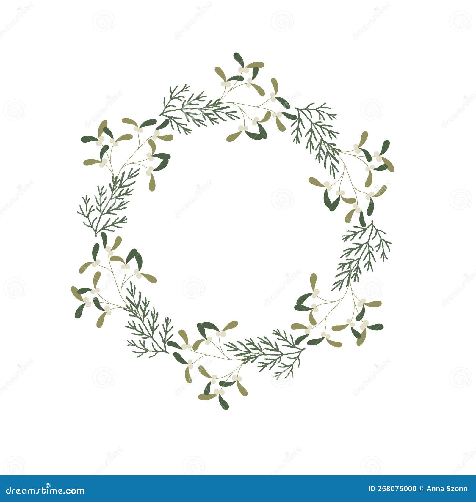 Christmas Wreath with Mistletoe. Vector Stock Vector - Illustration of ...