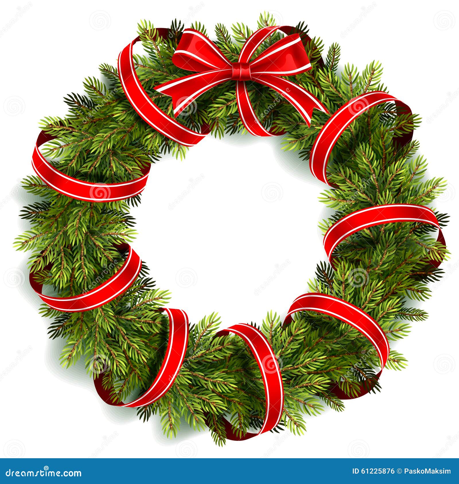 Christmas Wreath with Red Bow Stock Vector - Illustration of decoration ...