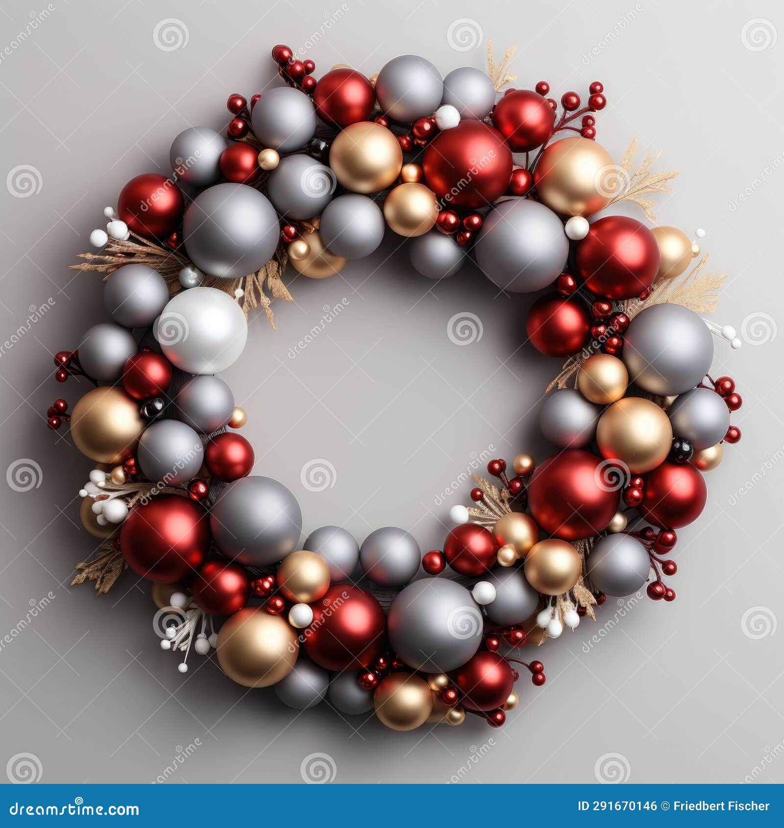 A Christmas Wreath with Red, Silver and Gold Ornaments. Stock ...