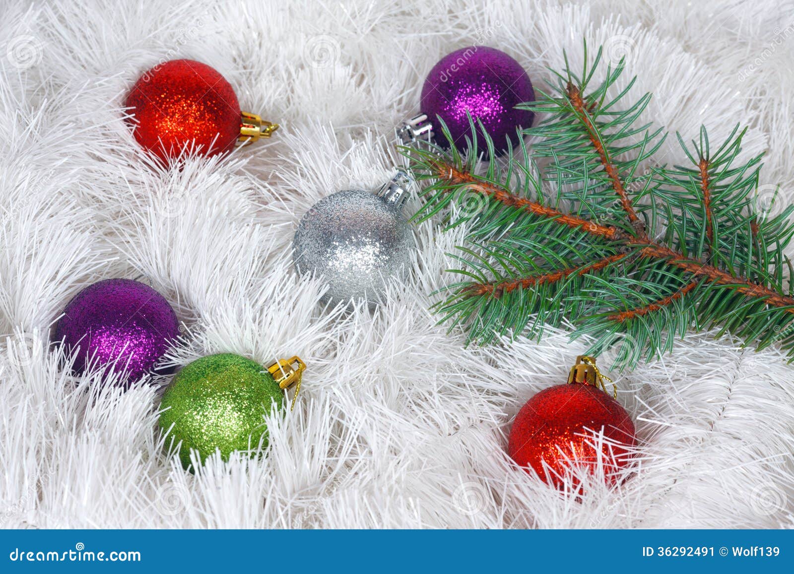 Christmas Wreath of Tinsel and Colored Balls Stock Image - Image of ...