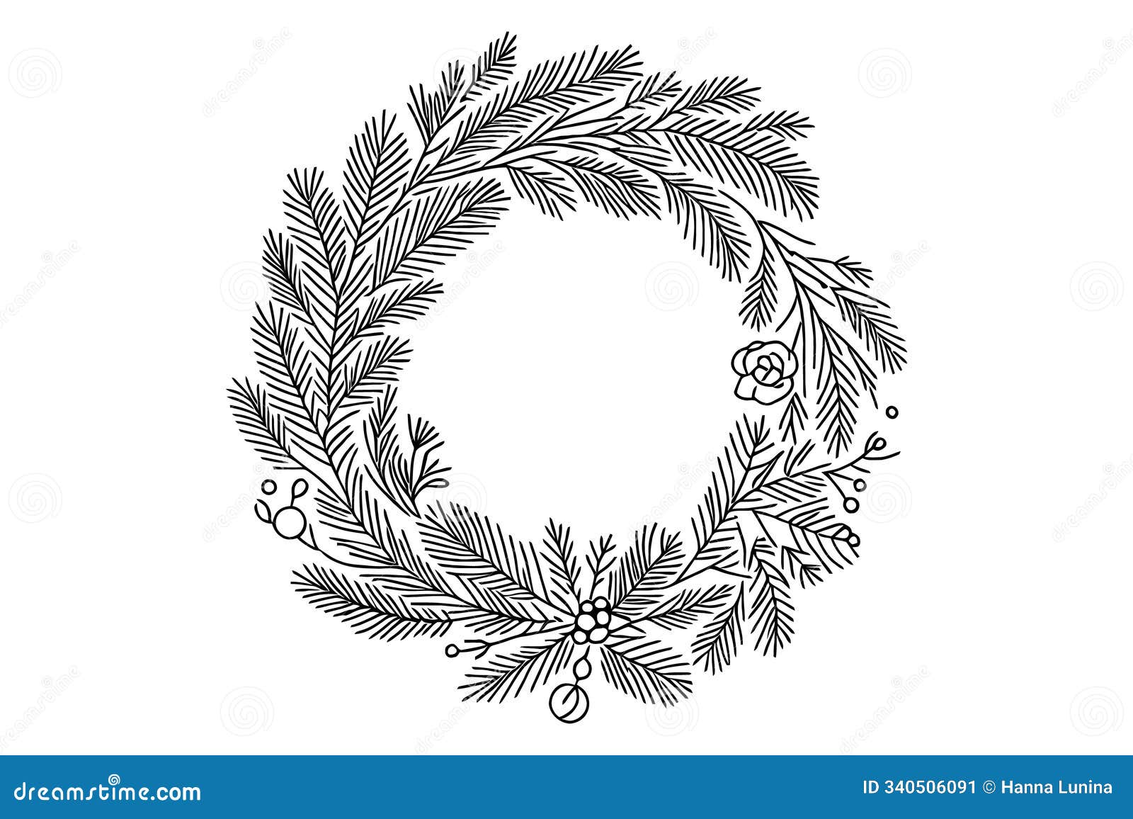Christmas Wreath, Vector Illustration. Continuous Line Drawing. Stock ...