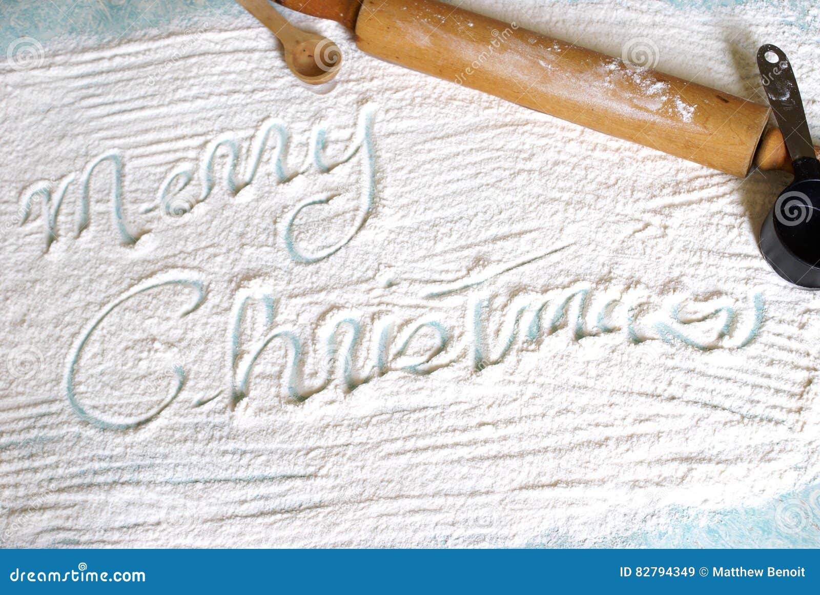 Christmas Writing in Flour stock image. Image of bakery - 82794349